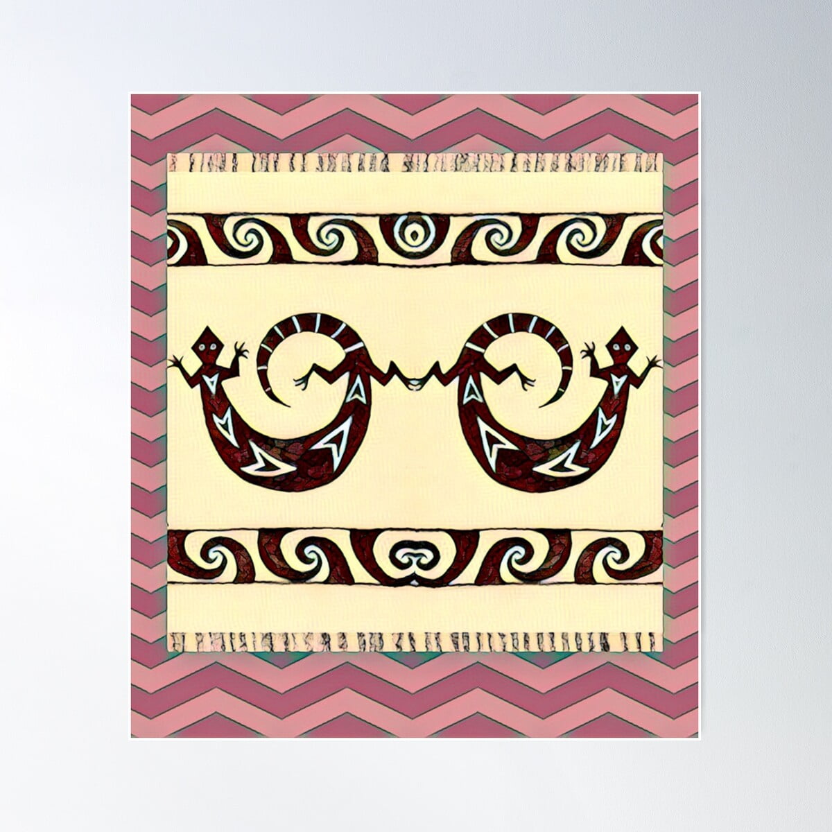 Mimbres Lizards With Magenta Poster Wall Art, Modern Wall Decor For ...