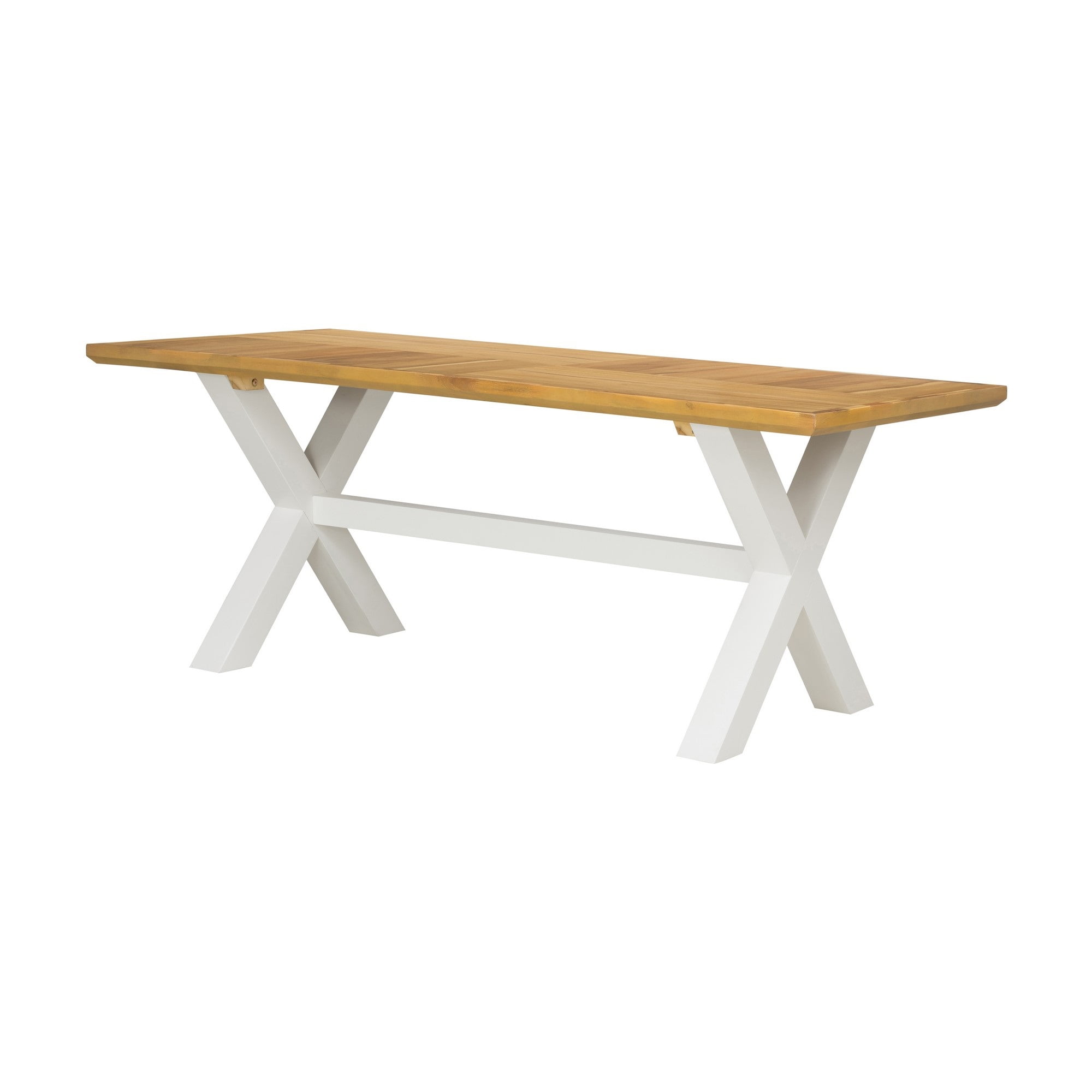 Mimi 75 Inch Dining Table, Thick X Shaped Legs, White and Brown Acacia ...