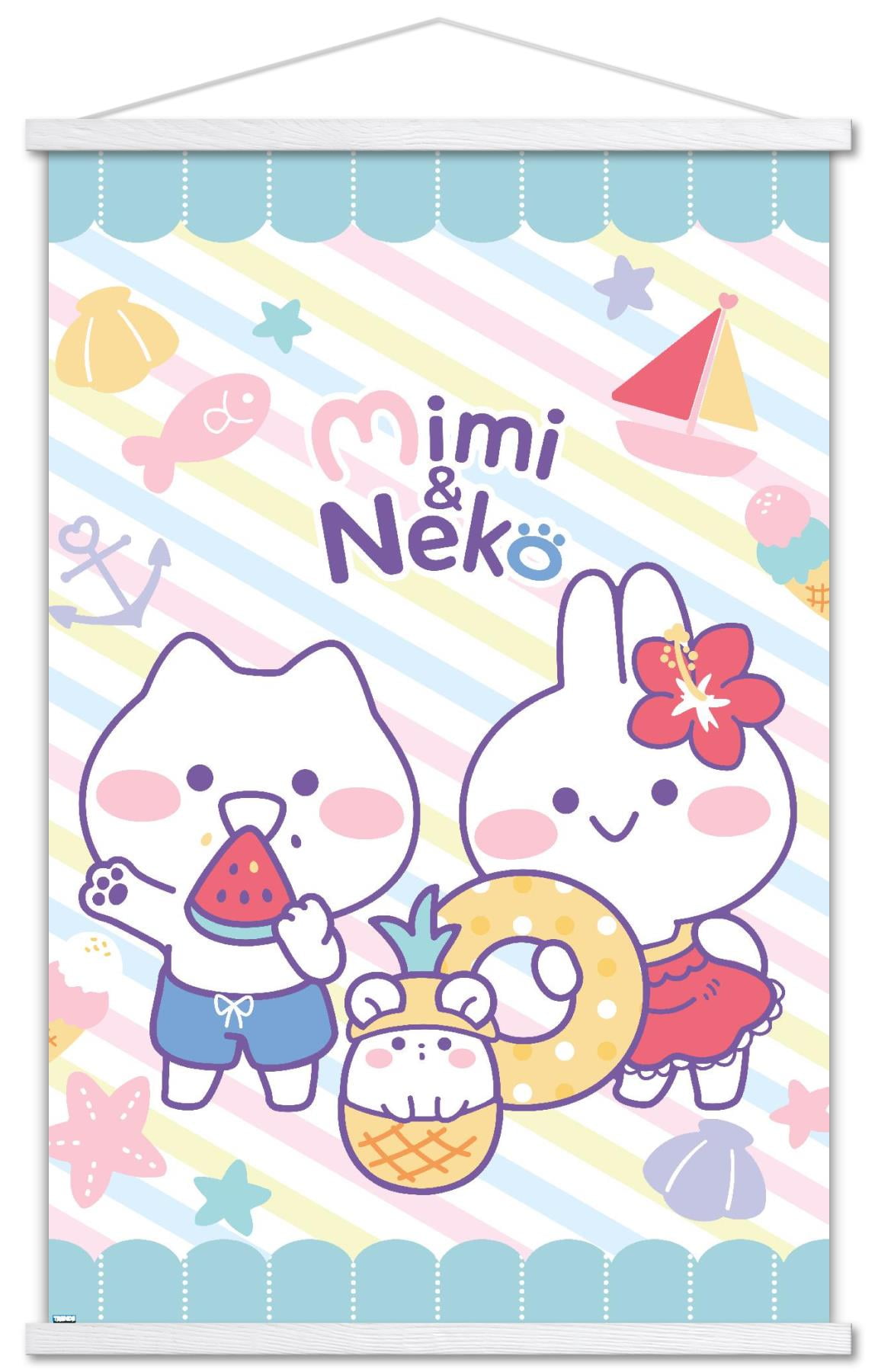 Mimi & Neko - Beach Wall Poster with Magnetic Frame, 22.375" x 34 ...