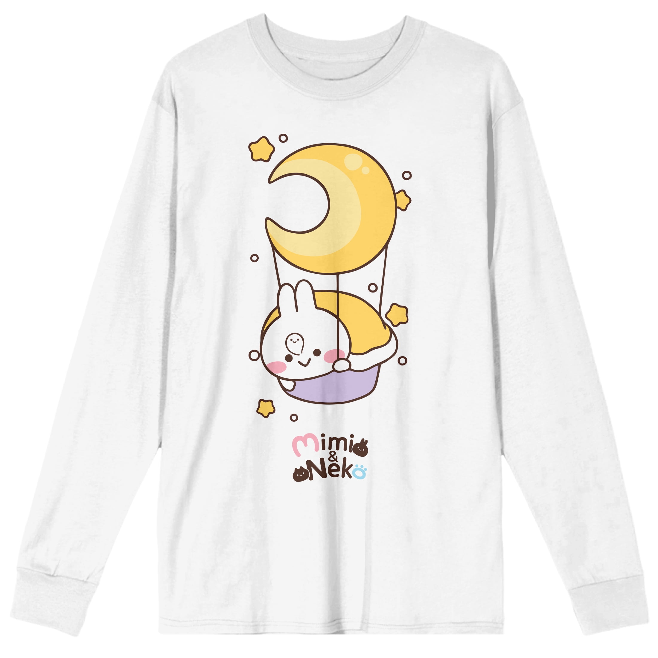 Mimi & Neko Mimi Night Moon & Stars Crew Neck Long Sleeve Men's White ...