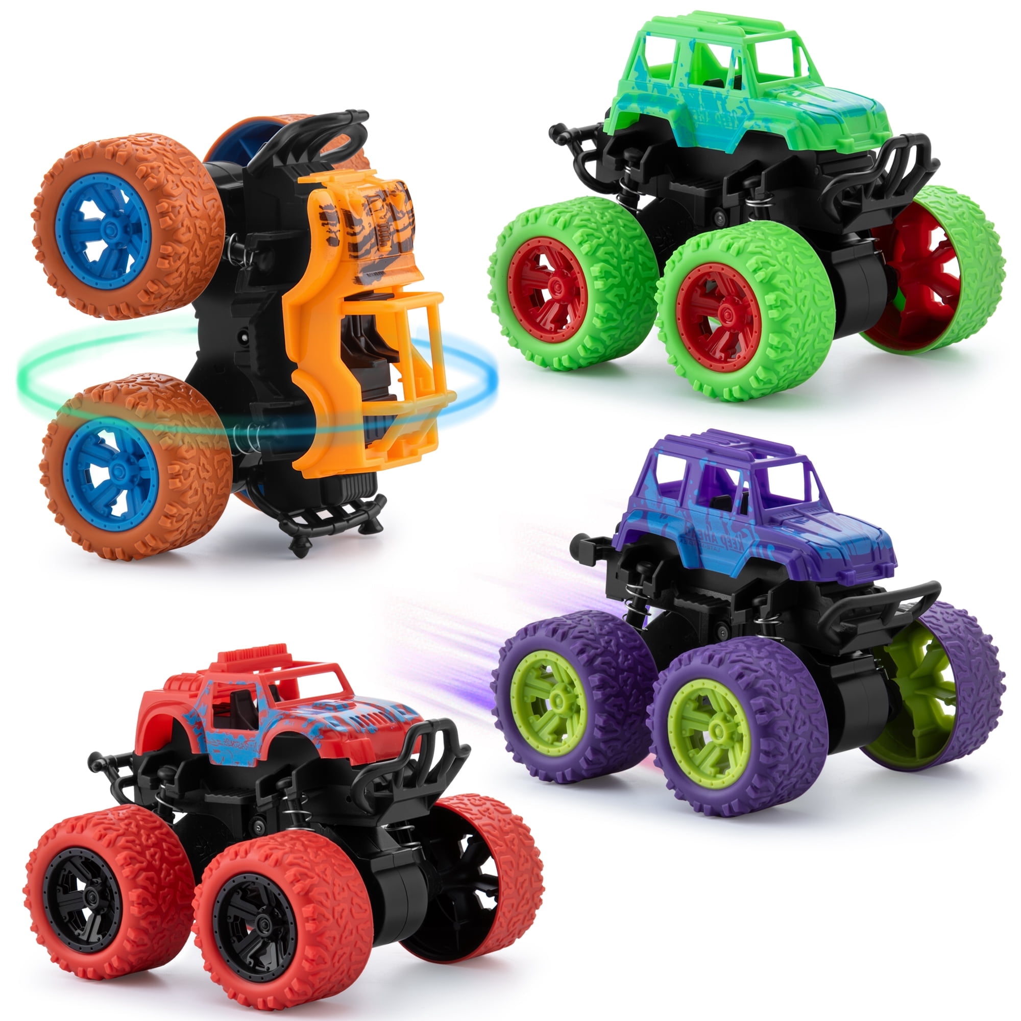 Mimifly Monster Truck Toys Stunt 360 Rotating Friction Powered Push Go ...