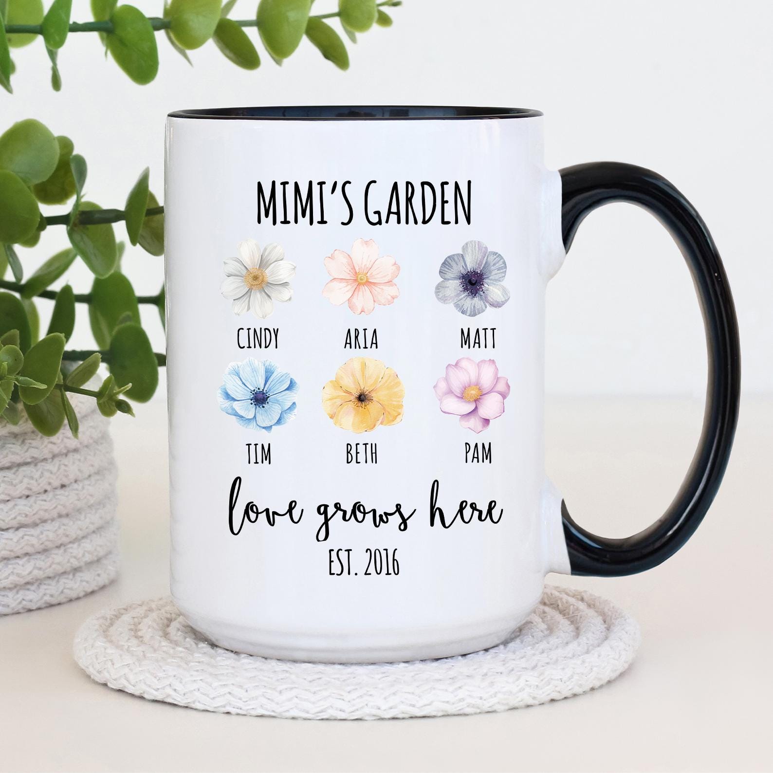 Mimis Garden Coffee Mug Personalized Mimi Cup, Grandkids Birth-Flower ...