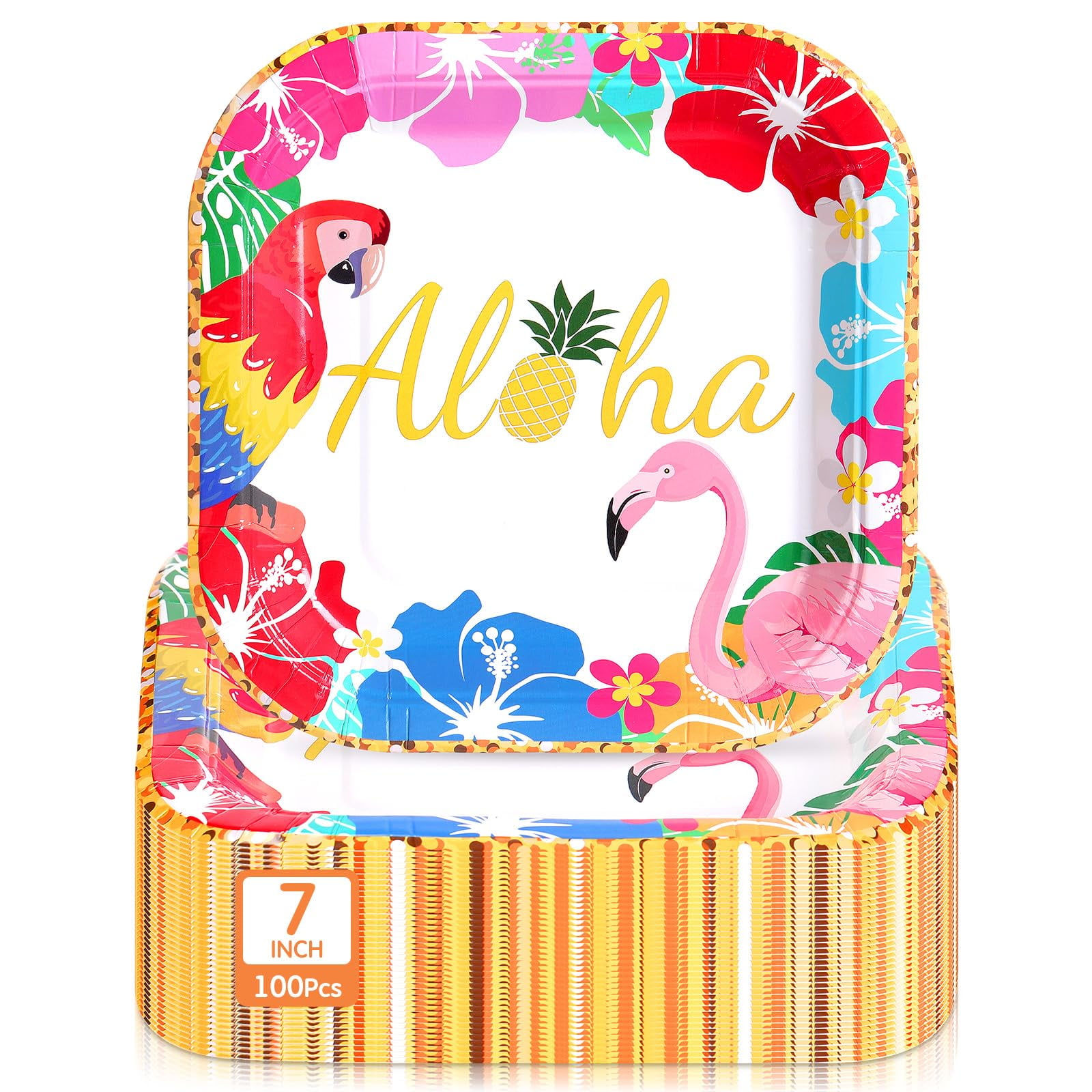 Mimorou 100 Pcs Hawaiian IFF17 Luau Dessert Plates 7 Inch Square Beach ...