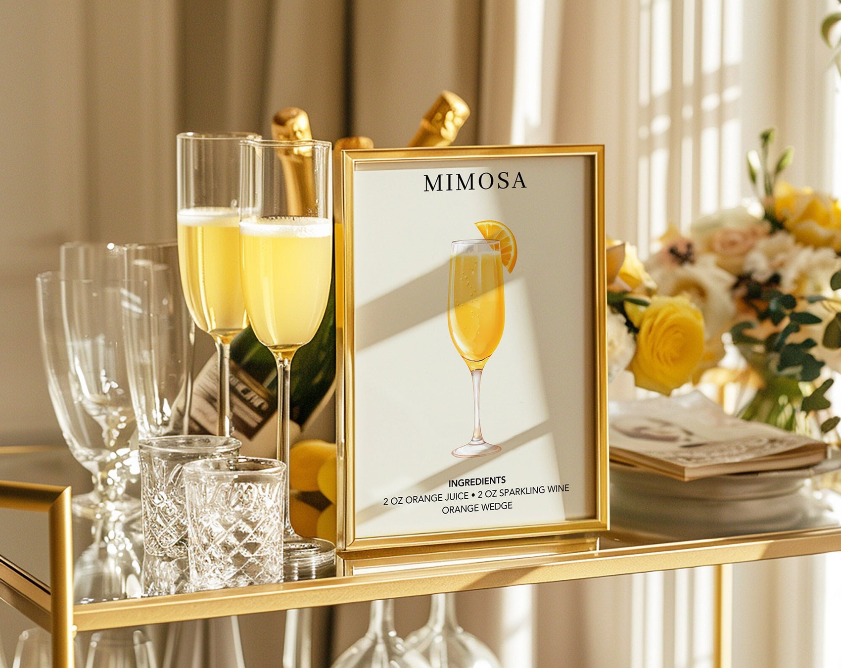 Mimosa Art Print | Bar Cart Decor | Cocktail Art Poster | Mixology Gift ...