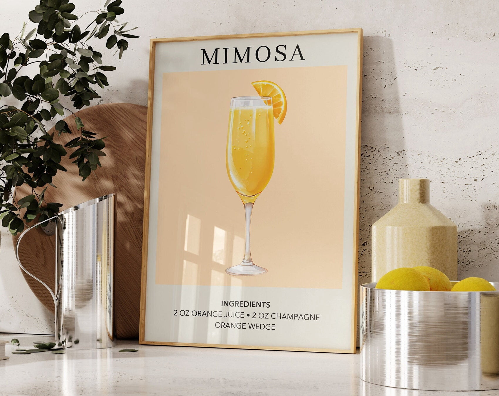 Mimosa Art Print | Bar Cart Decor Cocktail Poster | Party Signature ...