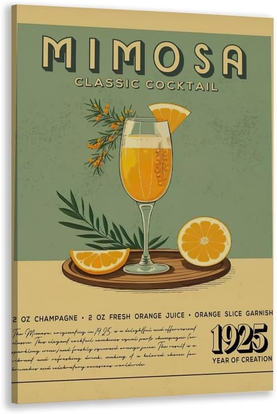 Mimosa Poster Vintage Cocktail Posters Classic Cocktail Bar Cart Wall ...