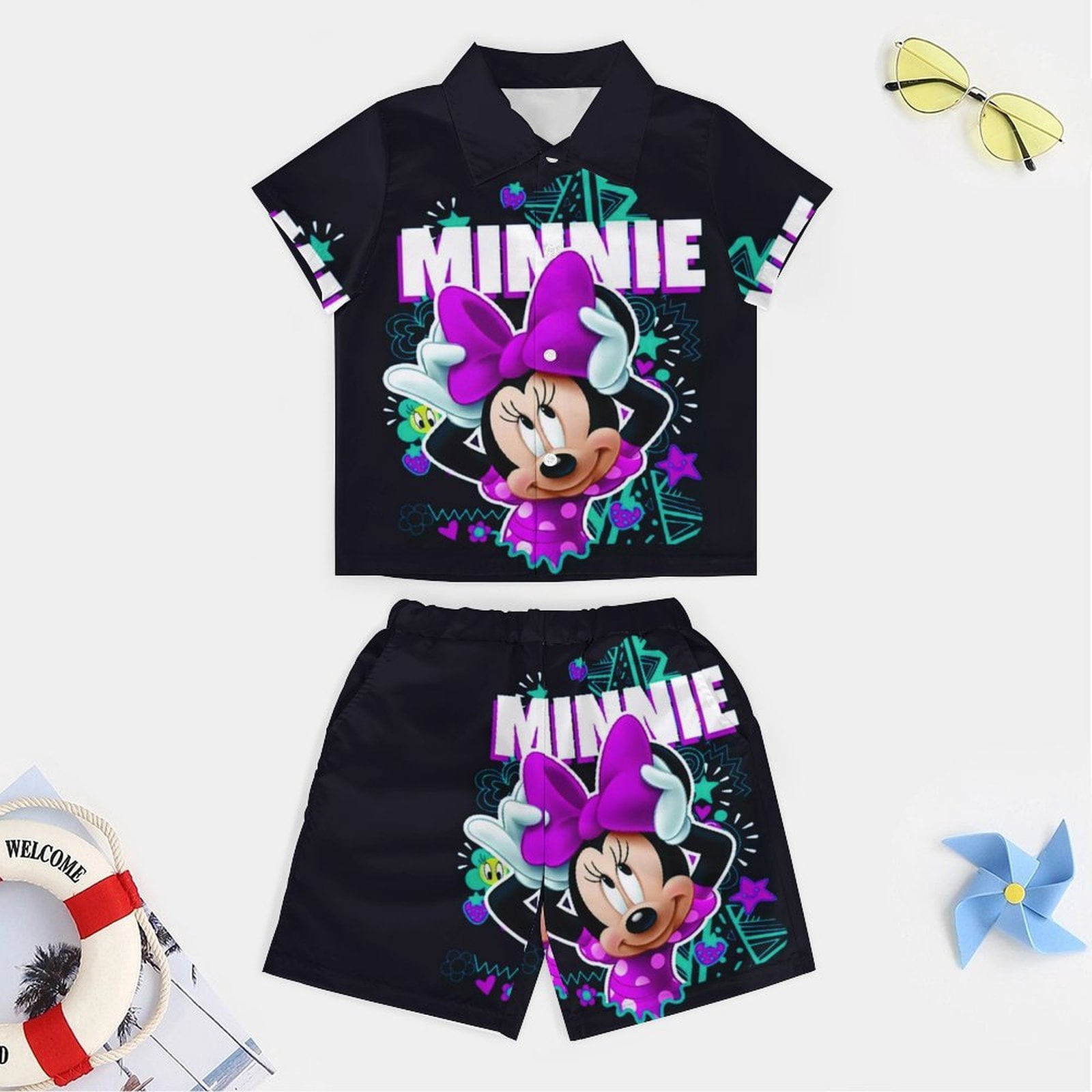 Min-nie! Mo-uce Kids Hawaiian Button Down Shirt and Short Set Beach ...