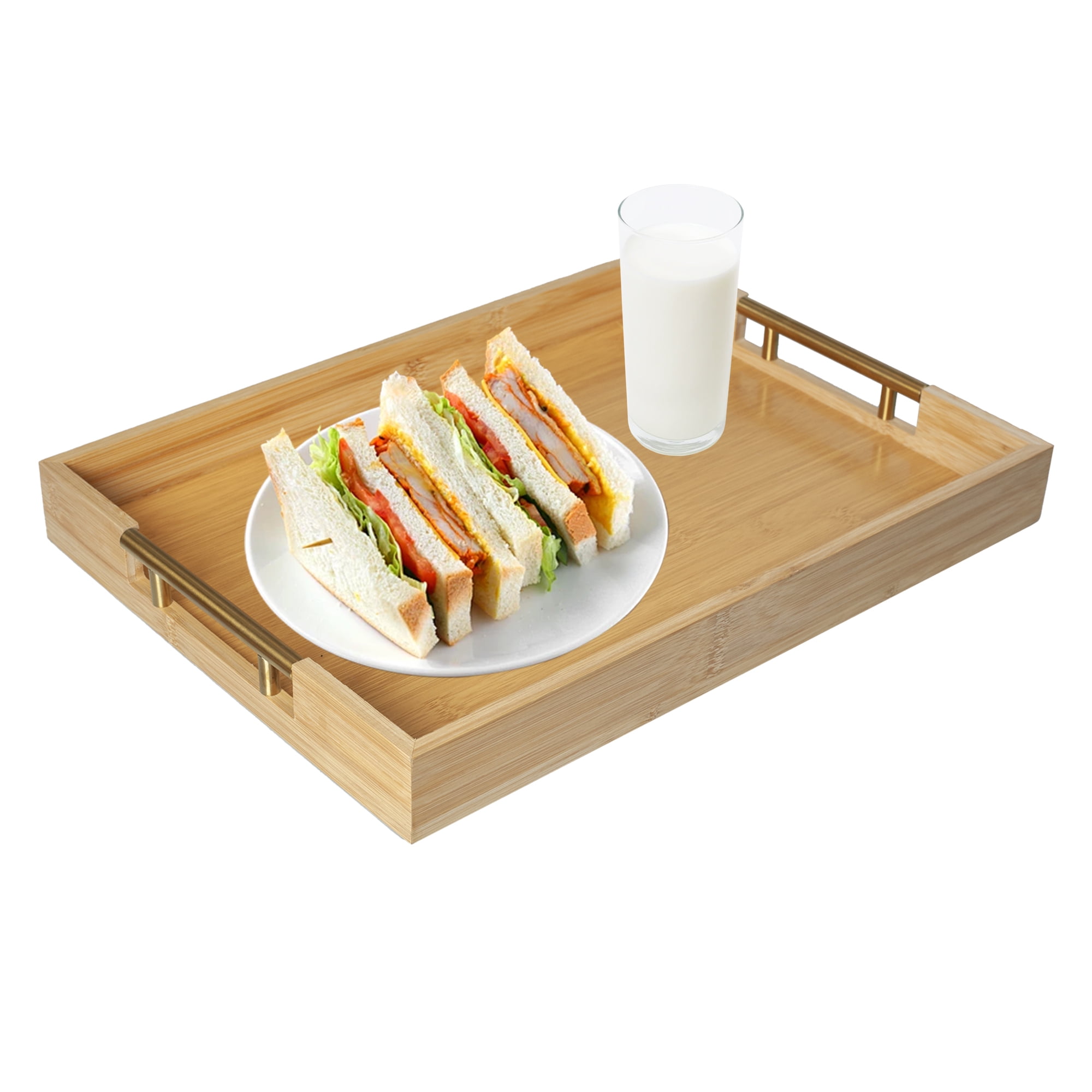 MinBoo Bamboo Serving Trays with Metal Handles – Natural Wooden Outdoor ...