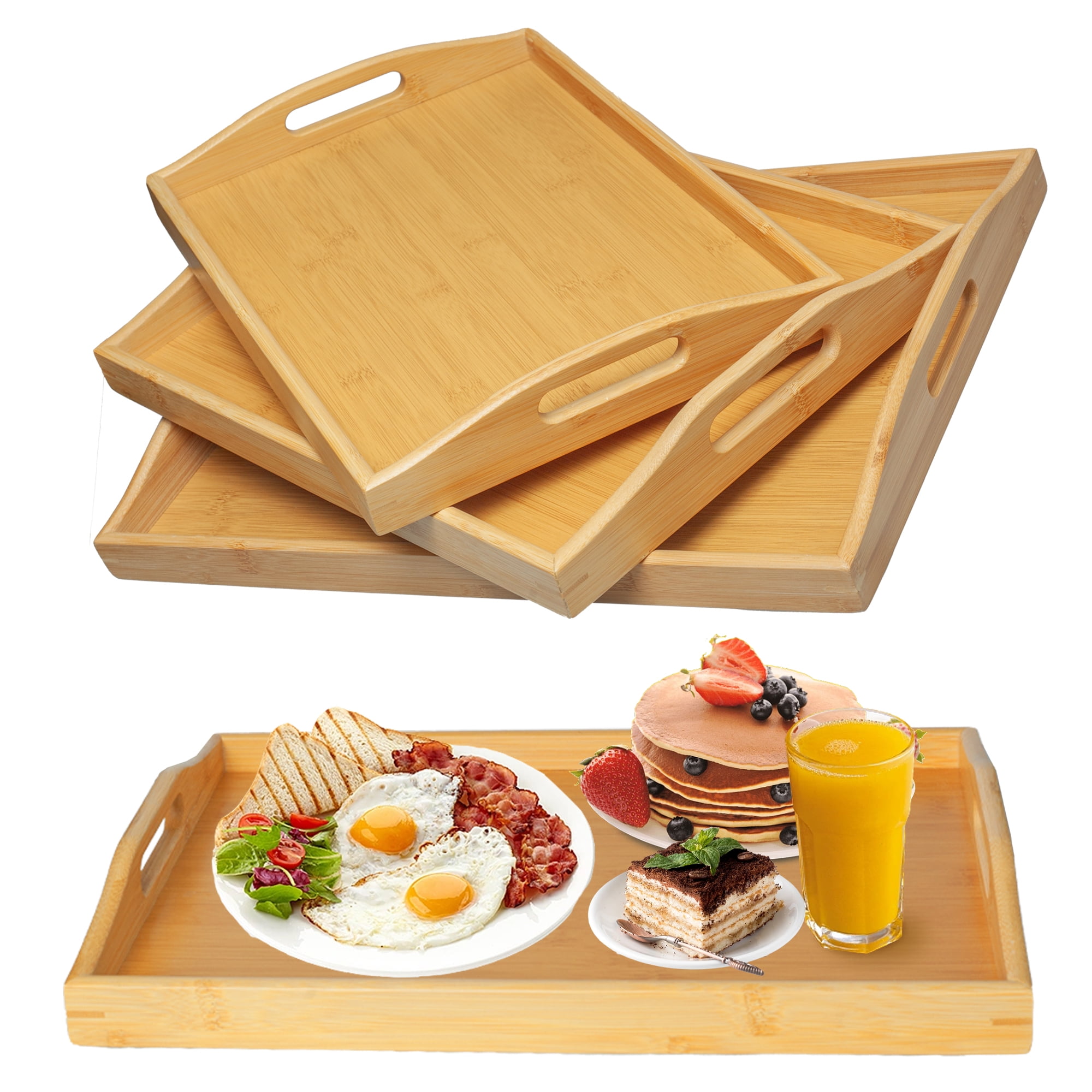 MinBoo 3-Piece Large Bamboo Serving Trays with Handles - Ottoman ...