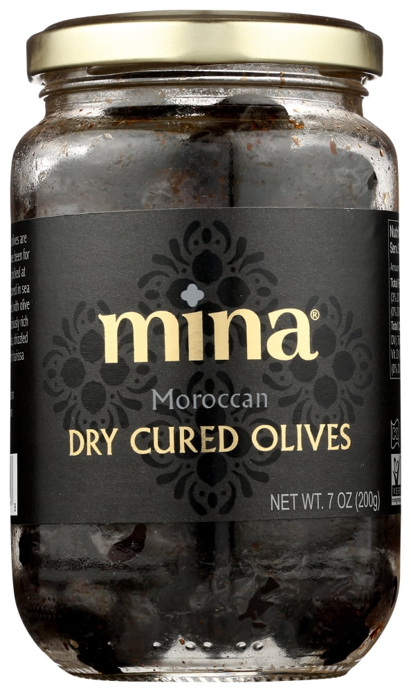 Mina Black Dry Cured Olives, 7 Oz, Lightly Coated with Olive Oil ...