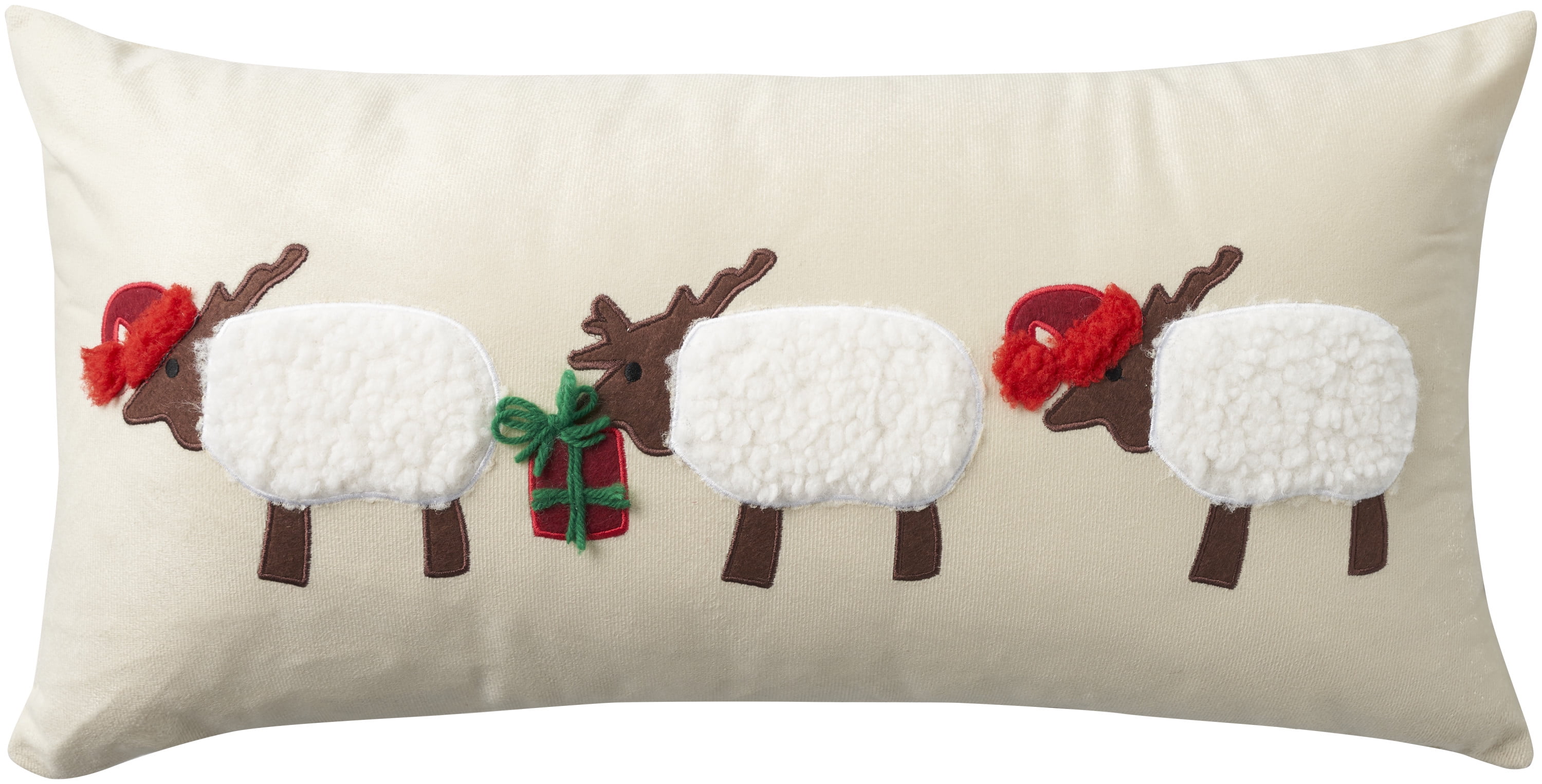 Mina Victory Holiday Pillows Applique Sheep Beige 12" x 24" Throw ...