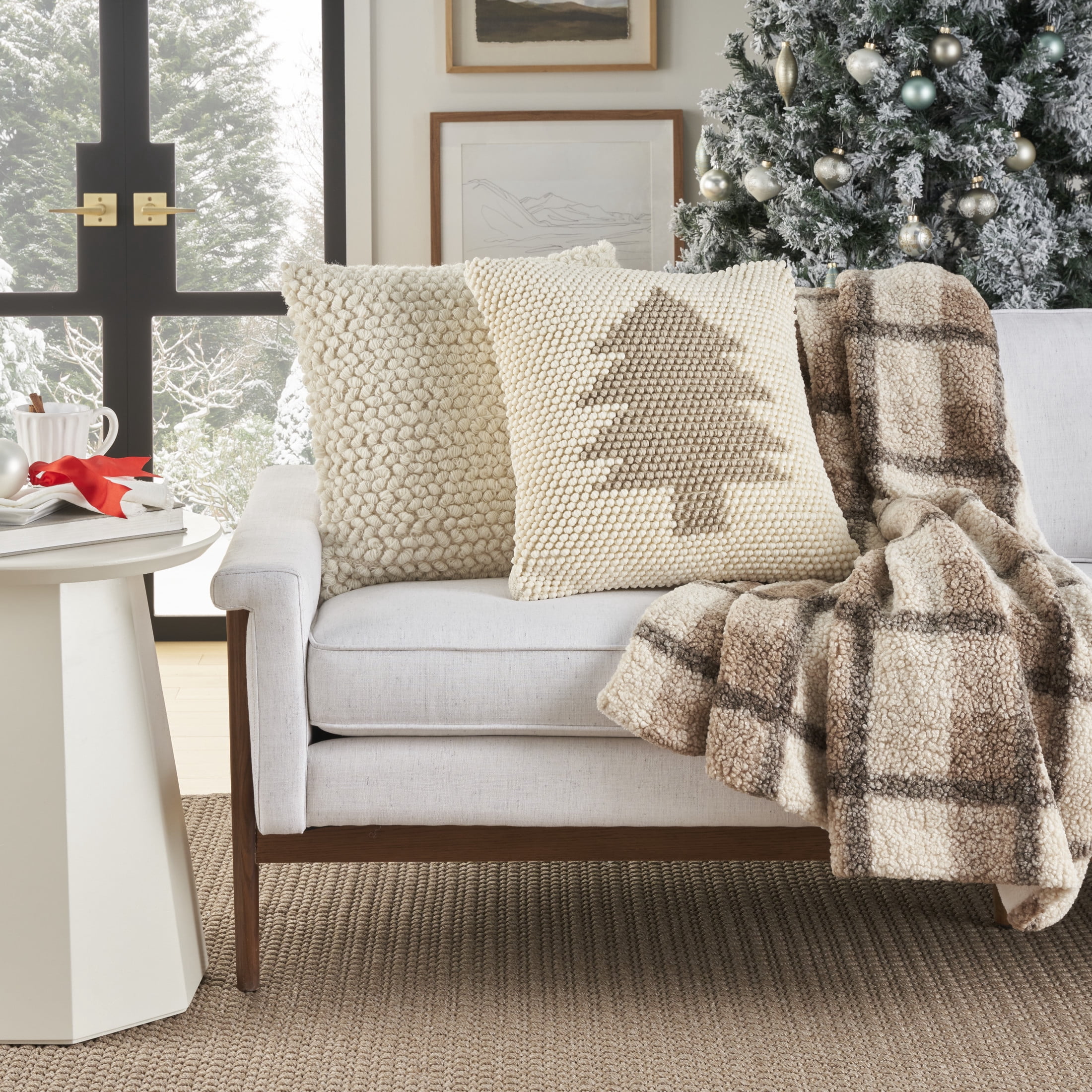 Mina Victory Holiday Pillows Xmas Tree Loops 20" x 20" Ivory Beige ...