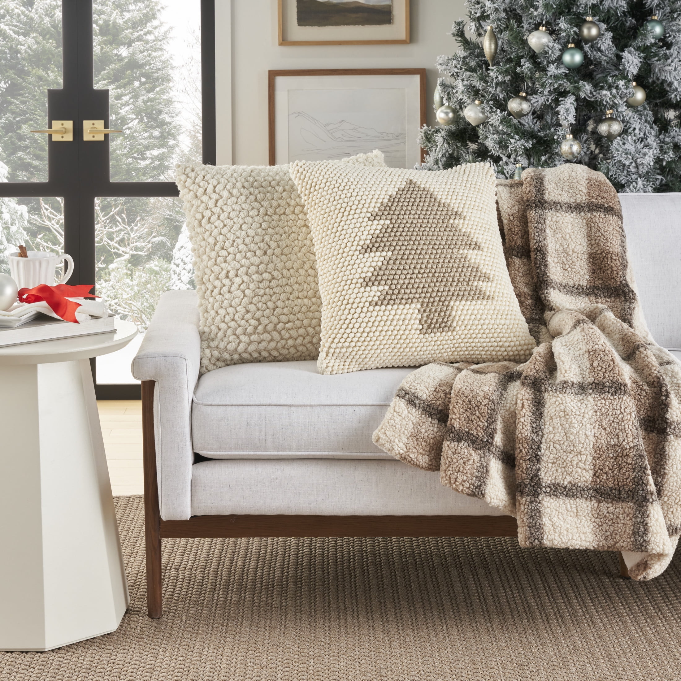 Mina Victory Holiday Pillows Xmas Tree Loops 20" x 20" Ivory Beige Indoor Throw Pillow - Walmart.com