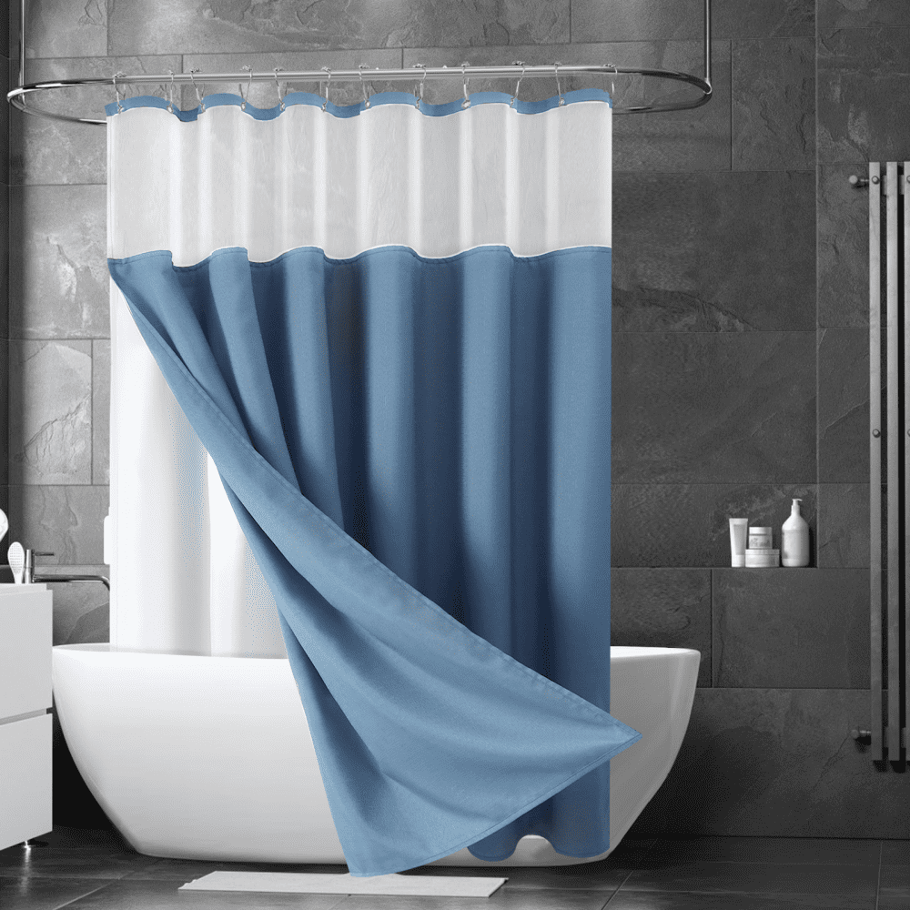 Minadi No Hook Waffle Weave Shower Curtain with Snap-in Fabric Liner Set for Bathroom, Hotel ...