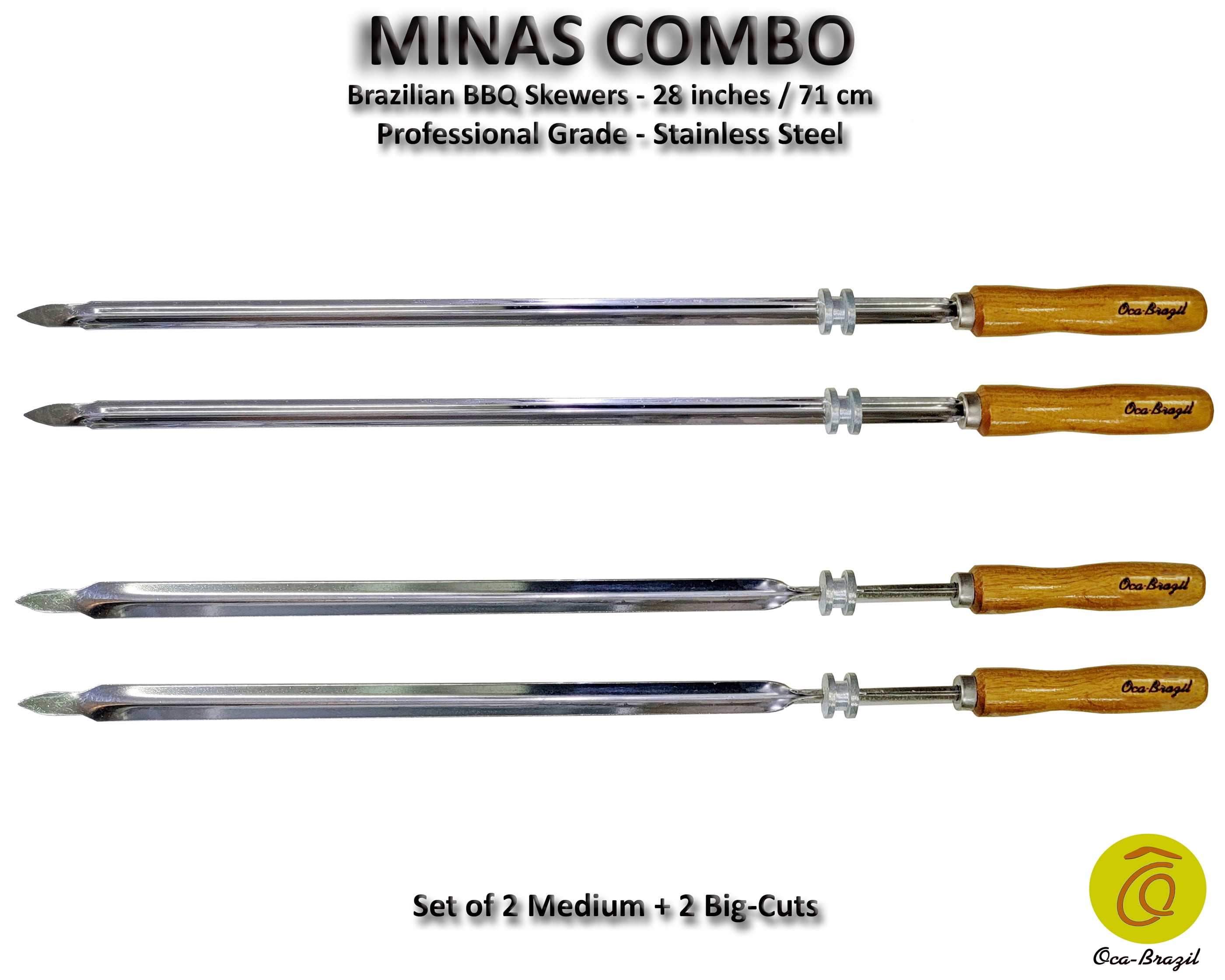 Minas Combo - Set of 4 Brazilian Skewers for BBQ 28" - Professional ...