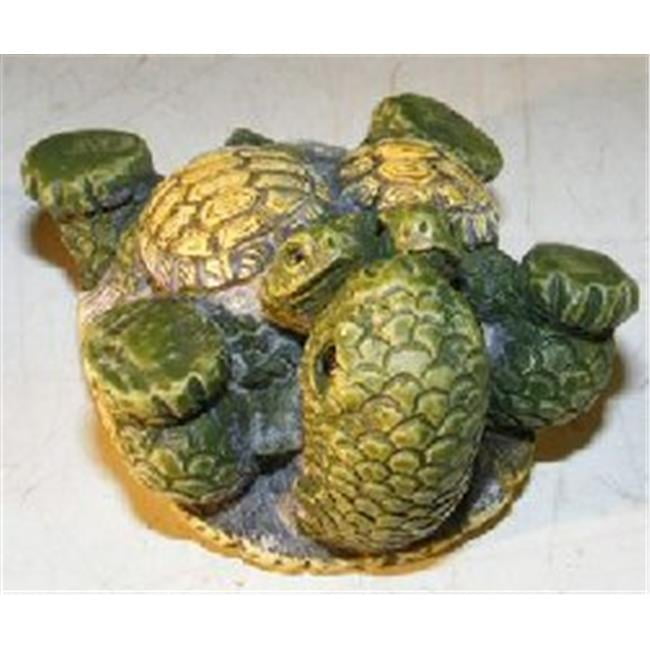 Minature Turtle Figurine - Three & Two Baby Turtles On Stomach, Green ...