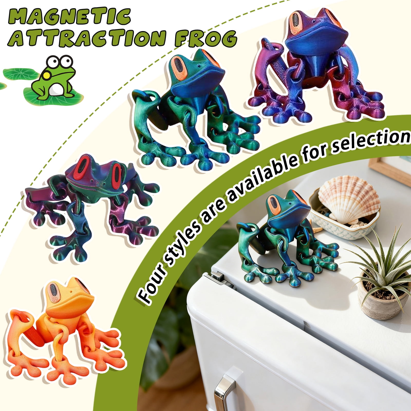 Minbee Movable 3D Printed Magnetic Frog Magnet – Realistic Jumping Frog ...