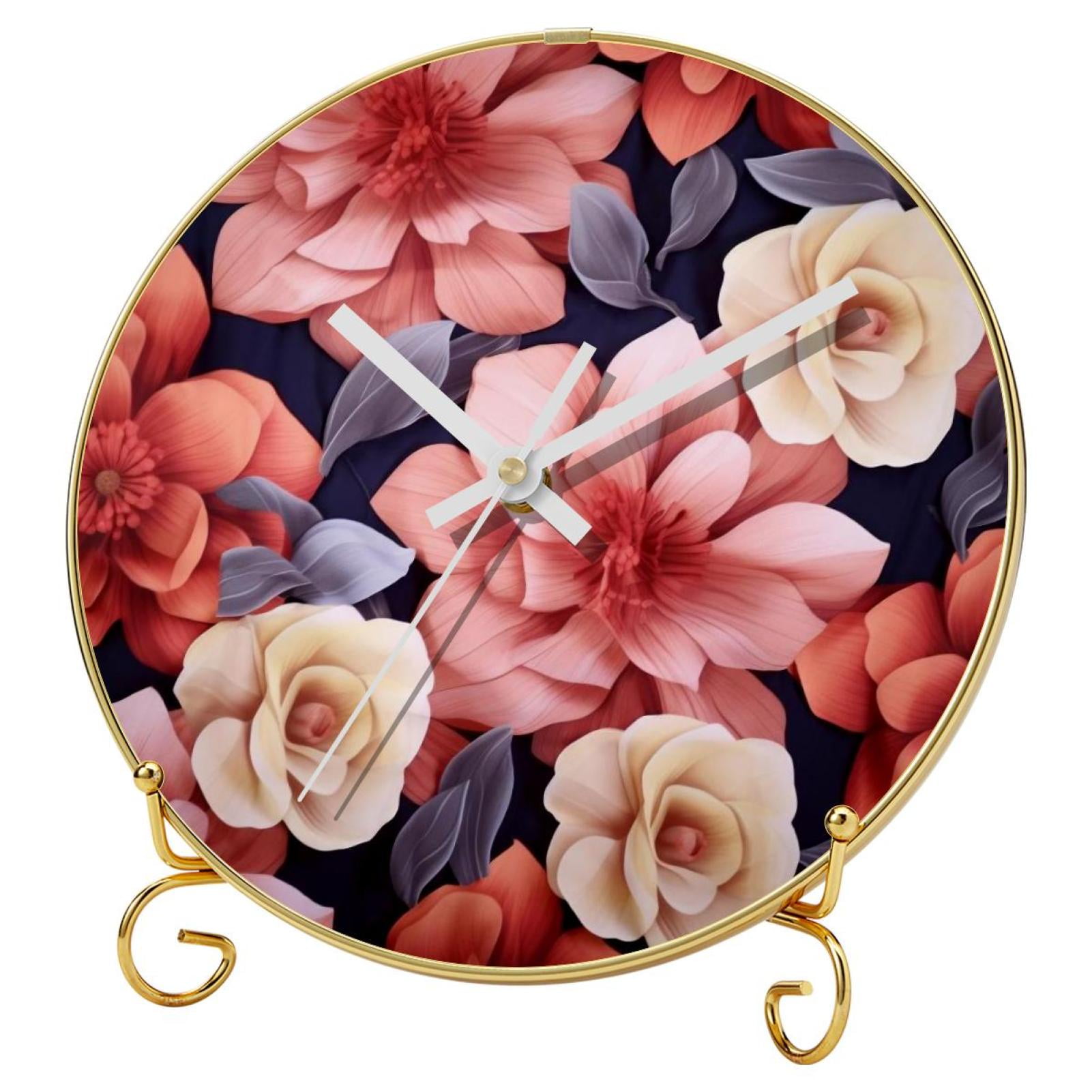 Minced flower Modern Round Wall Clock with Hooks and Gold Stand ...