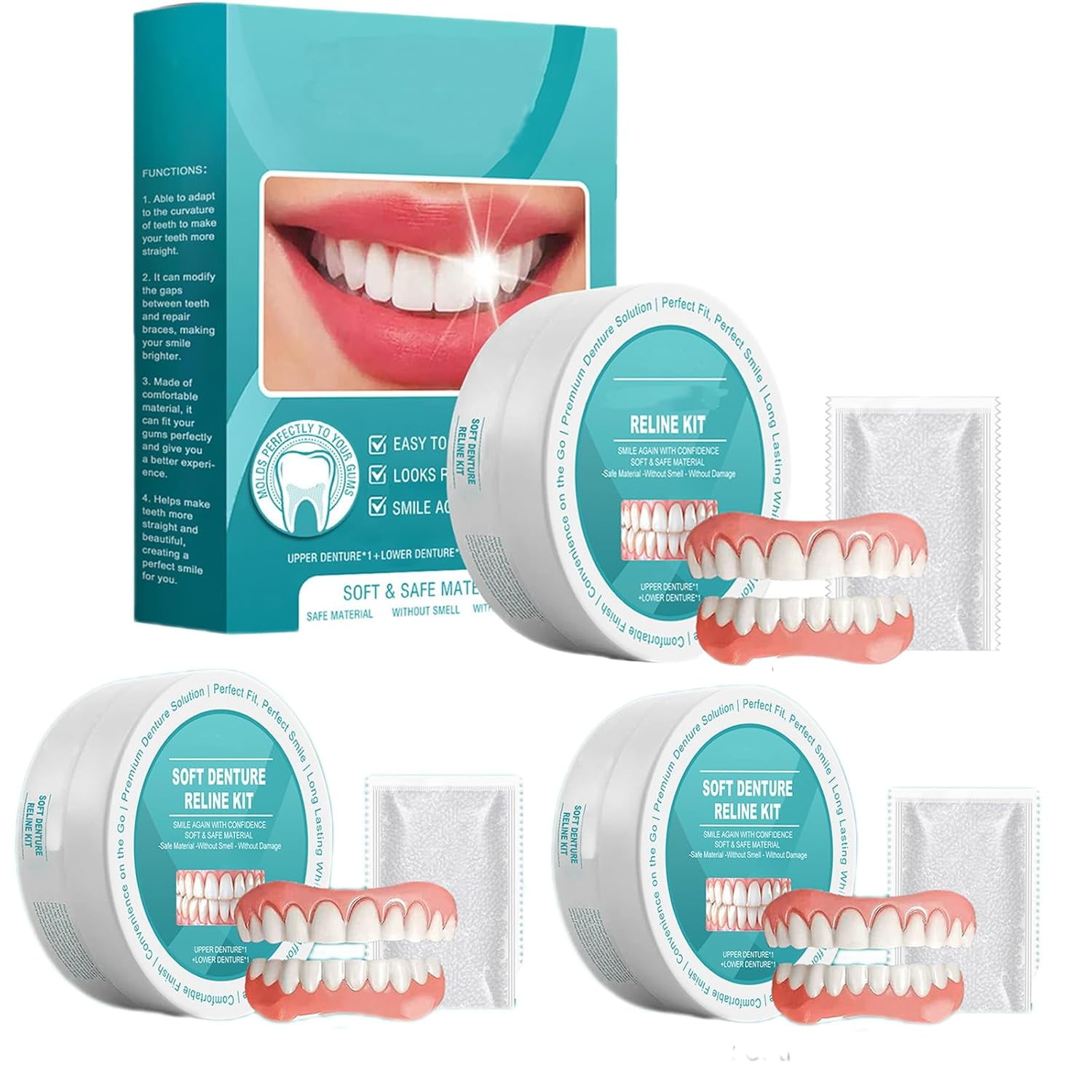 Minceetbien Dentures, Silicone Reline Denture Set, Denture Reline Kit ...