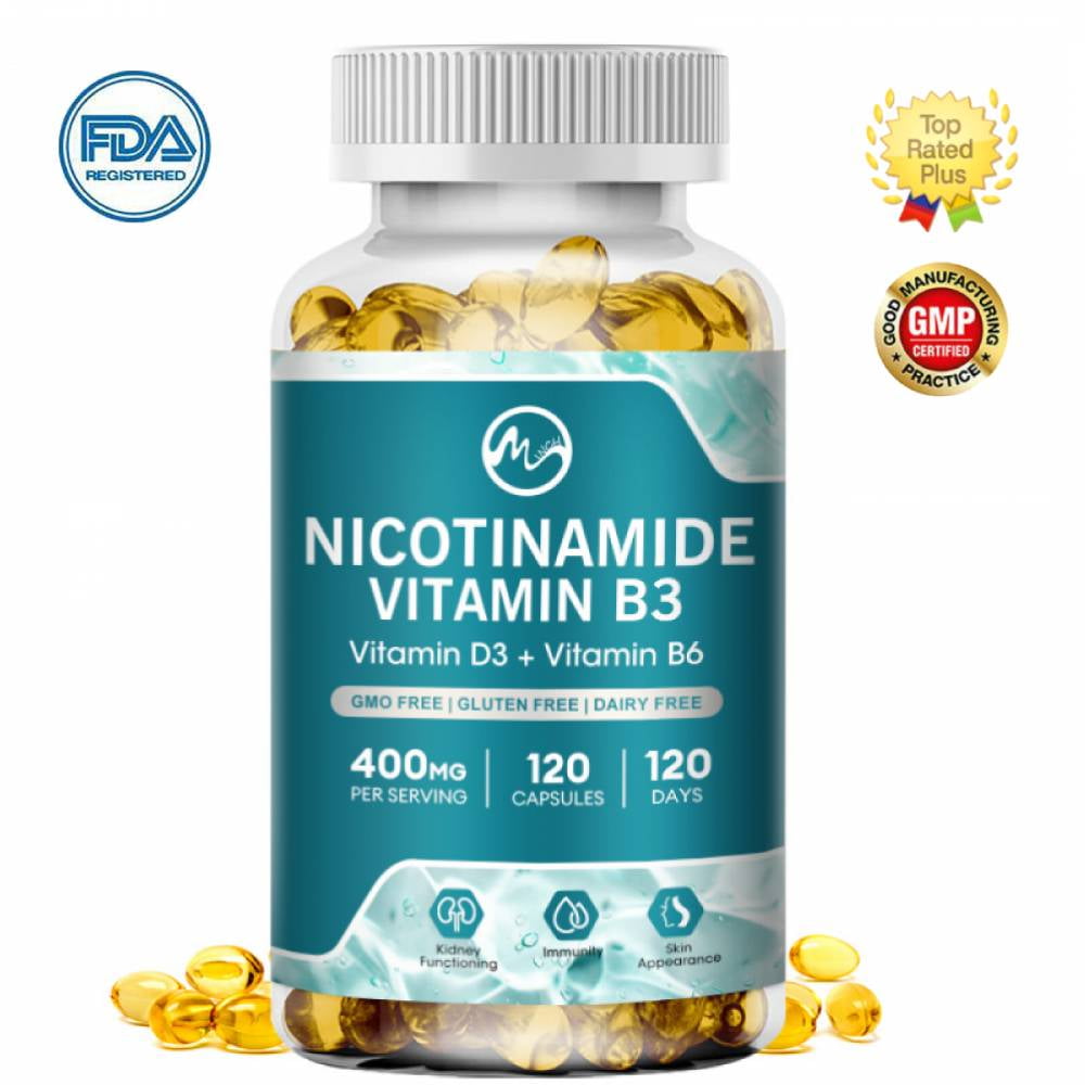 Minch Nicotinamide 400mg Capsules, Vitamin B3, D3, B6, CoQ10, Immune ...