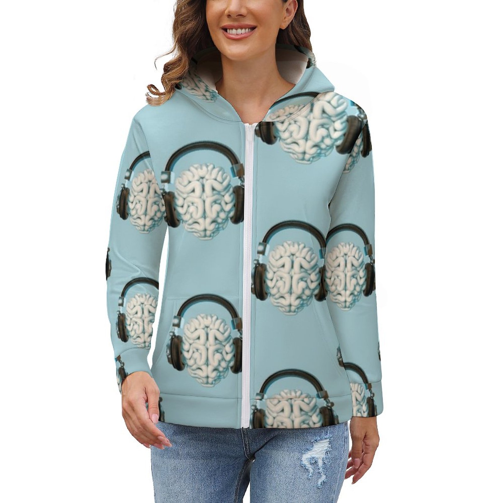 Mind Music Connection Hoodie Sweatshirt Women Drawstring Printed Pocket ...