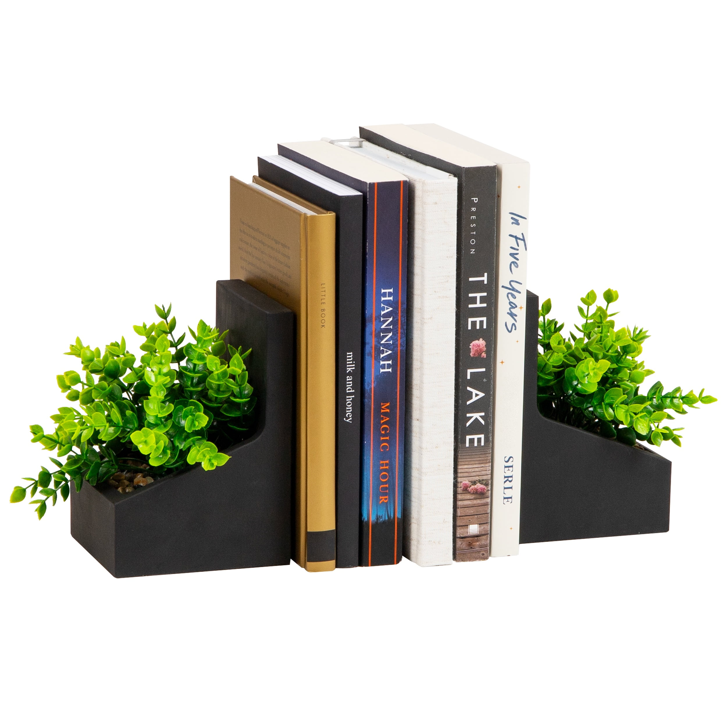 Mind Reader Contemporary Planter Bookends, Book Holders with Faux ...