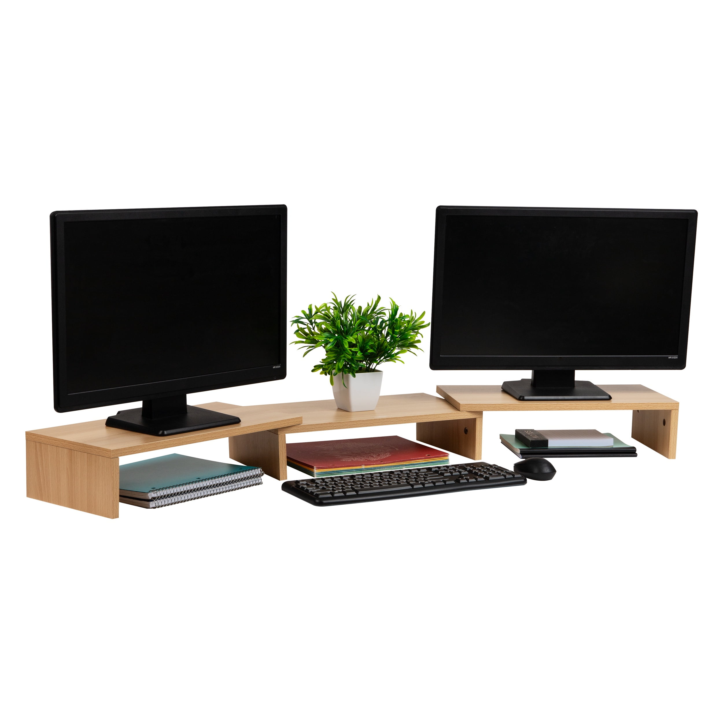 Mind Reader Dual Monitor Stand, Desktop Organizer, Laptop Riser, Office ...