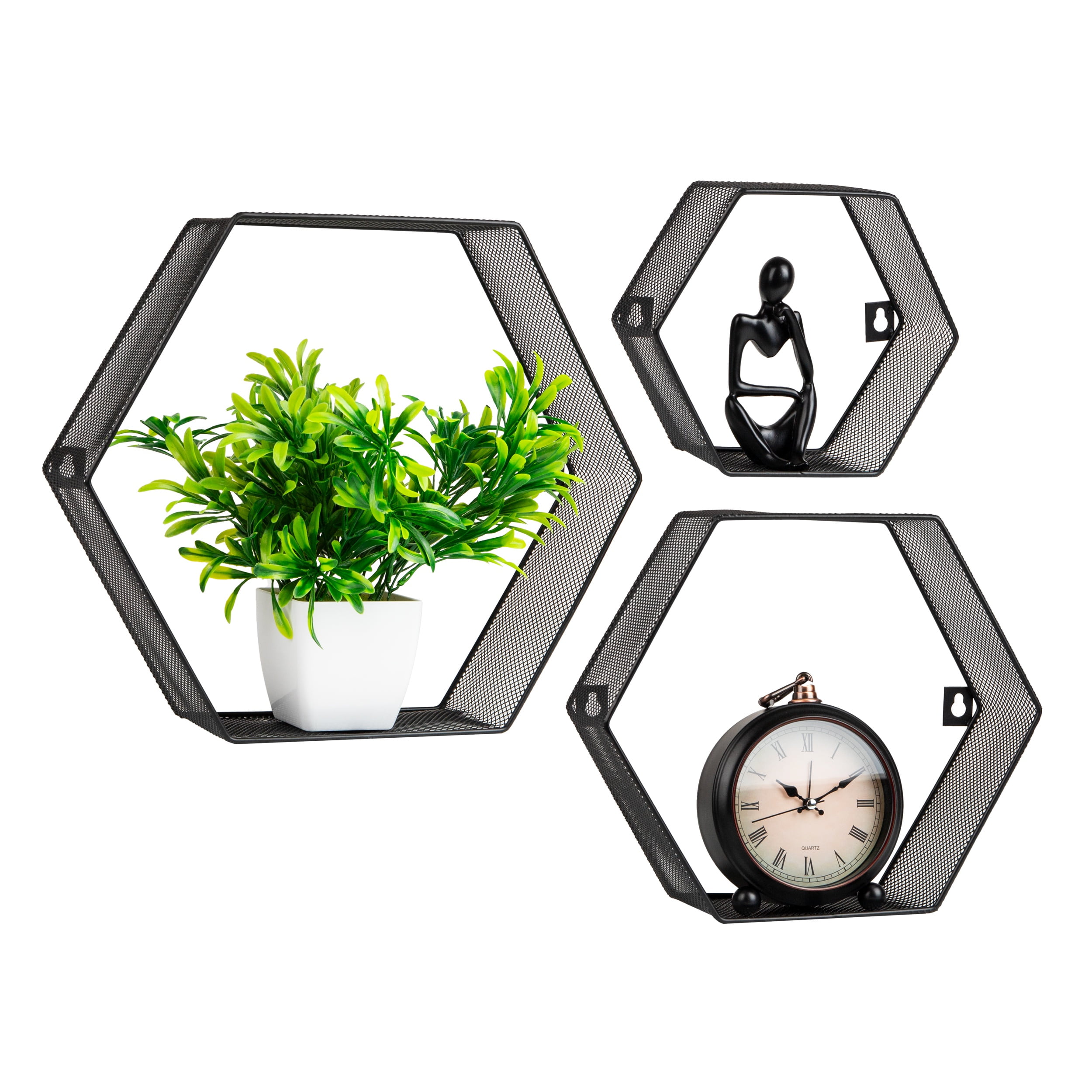 Mind Reader Hexagon Floating Shelves, Wall Decor, Honeycomb Accent ...