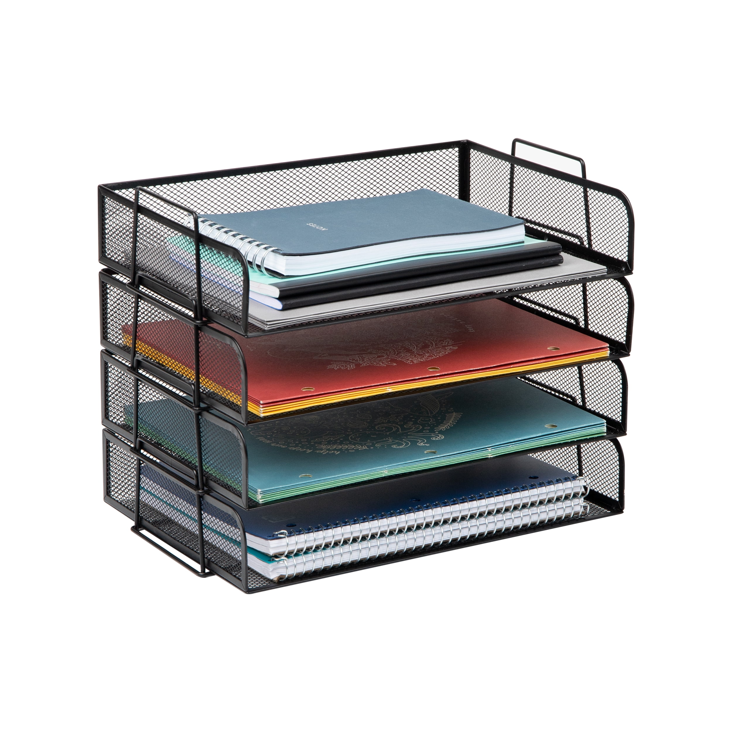 Mind Reader Stackable Paper Tray Desktop Organizer File Storage Office Metal Mesh 4 Piece Black Walmart