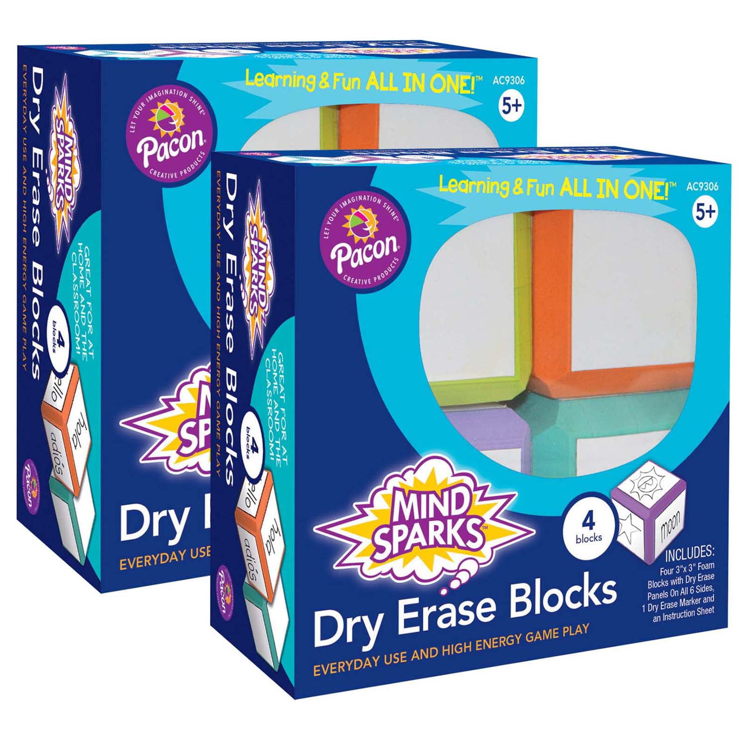 Mind Sparks Dry Erase Blocks, Assorted Colors, 3" x 3", 4 Blocks Per ...