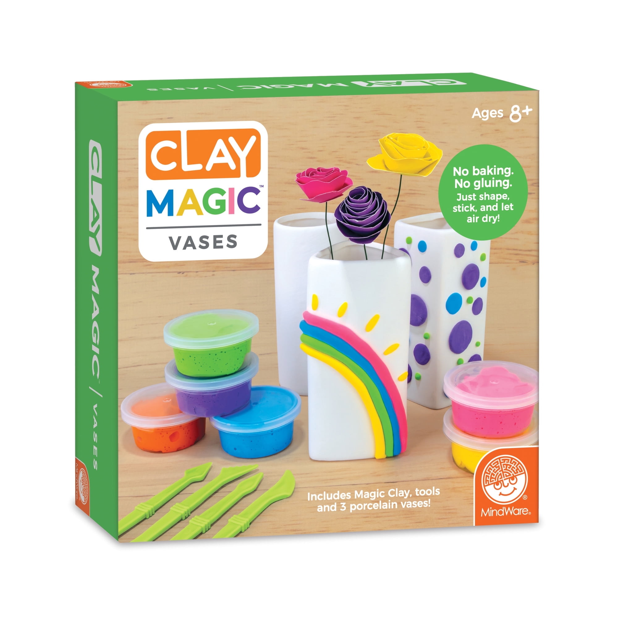 MindWare Clay Magic Vases Craft Kit for Kids, DIY 3 Porcelain Vases ...