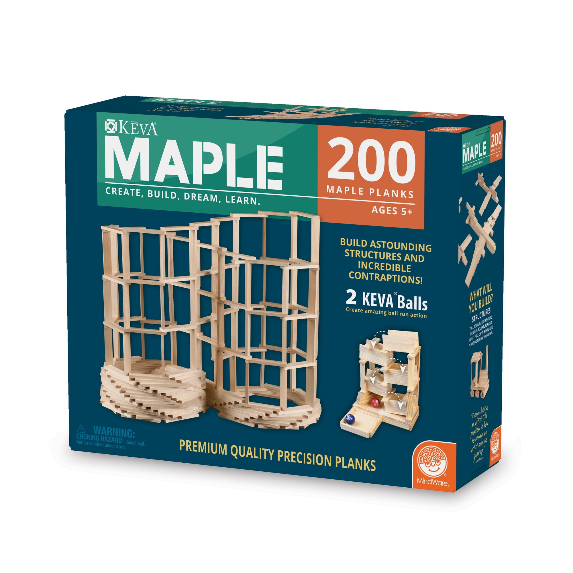 MindWare KEVA Maple 200 Plank Wooden Building Blocks Set, Free-Form 3D ...