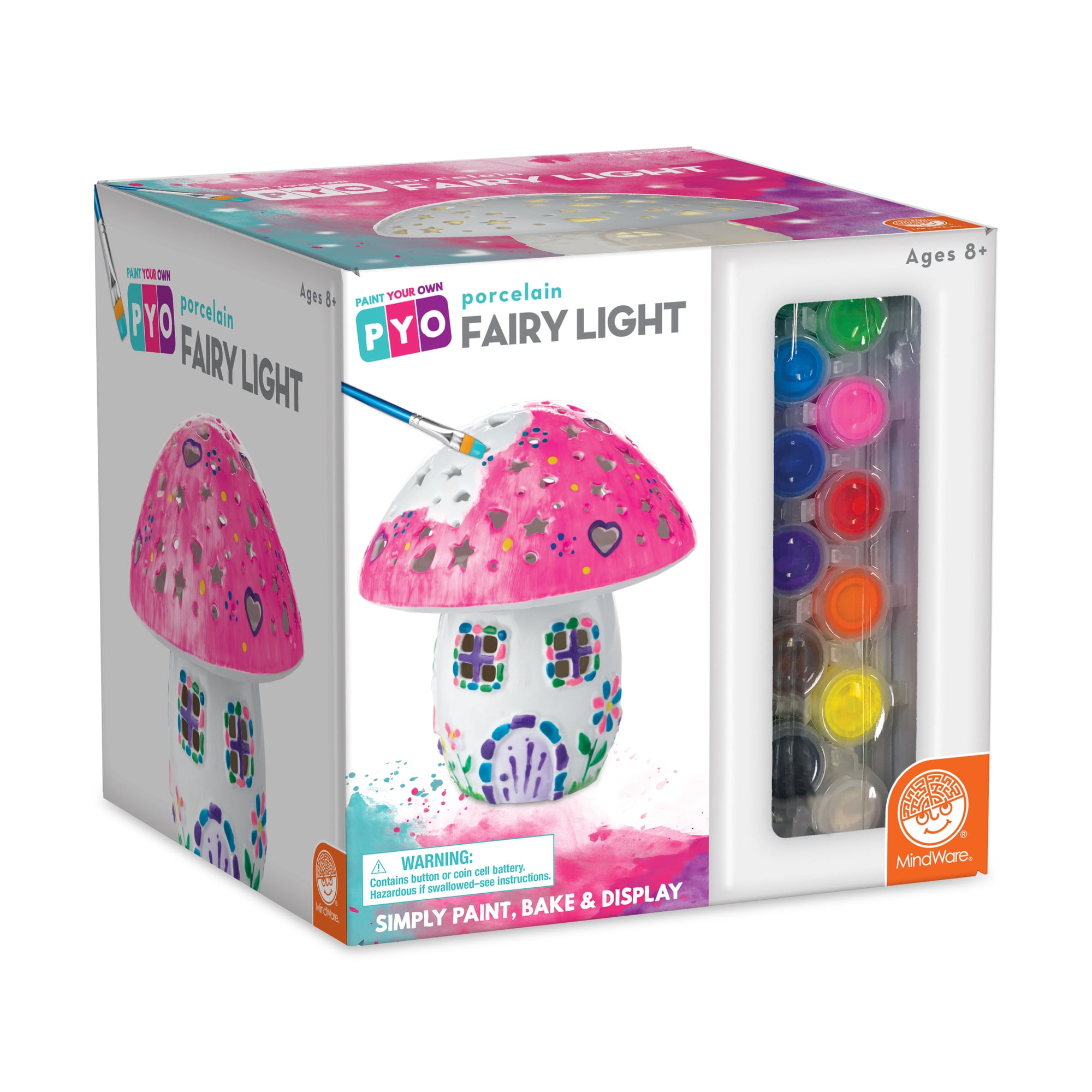 MindWare Paint Your Own Fairy Mushroom House Light, Craft Kit Includes ...