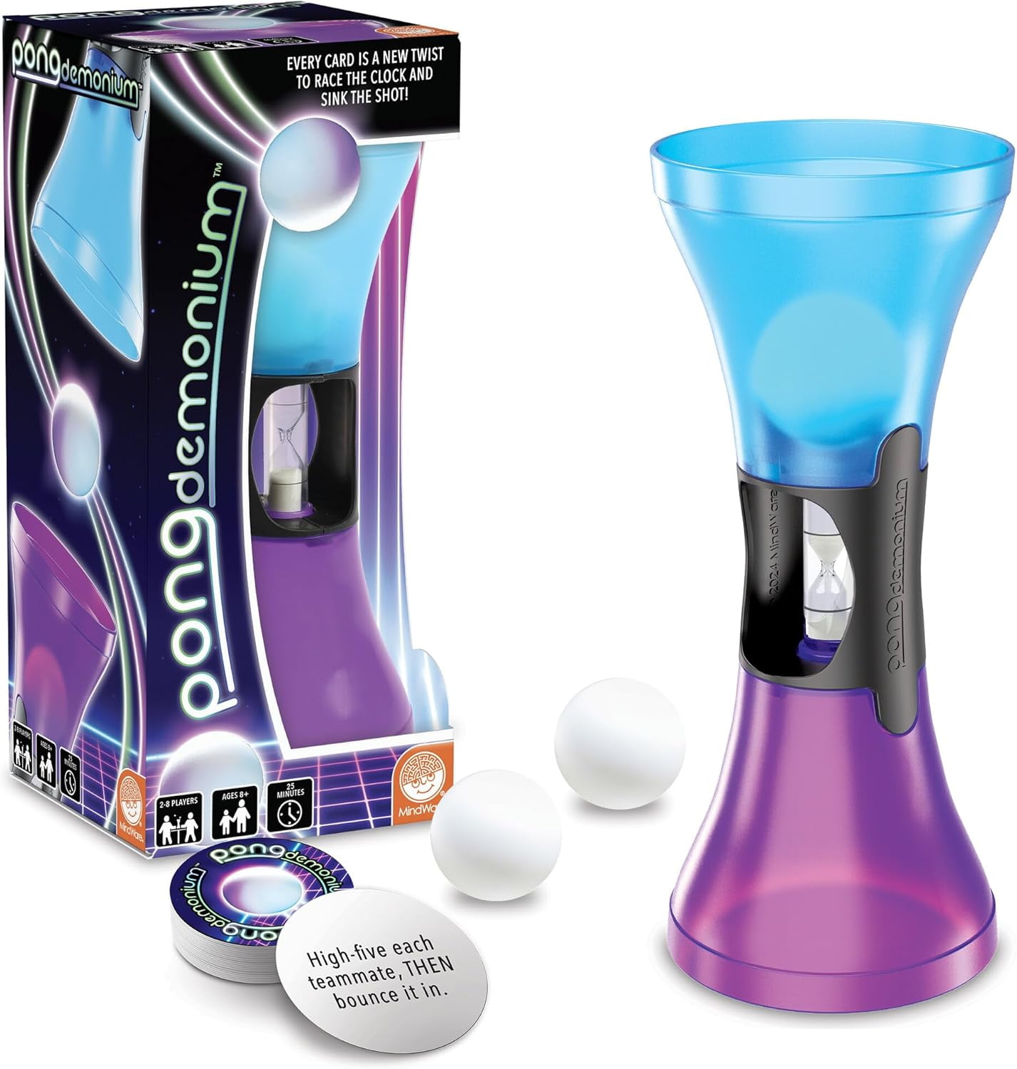MindWare Pongdemonium Party Game – Fast-Paced Action Challenge with Timer, Bouncing Ball & 55 ...