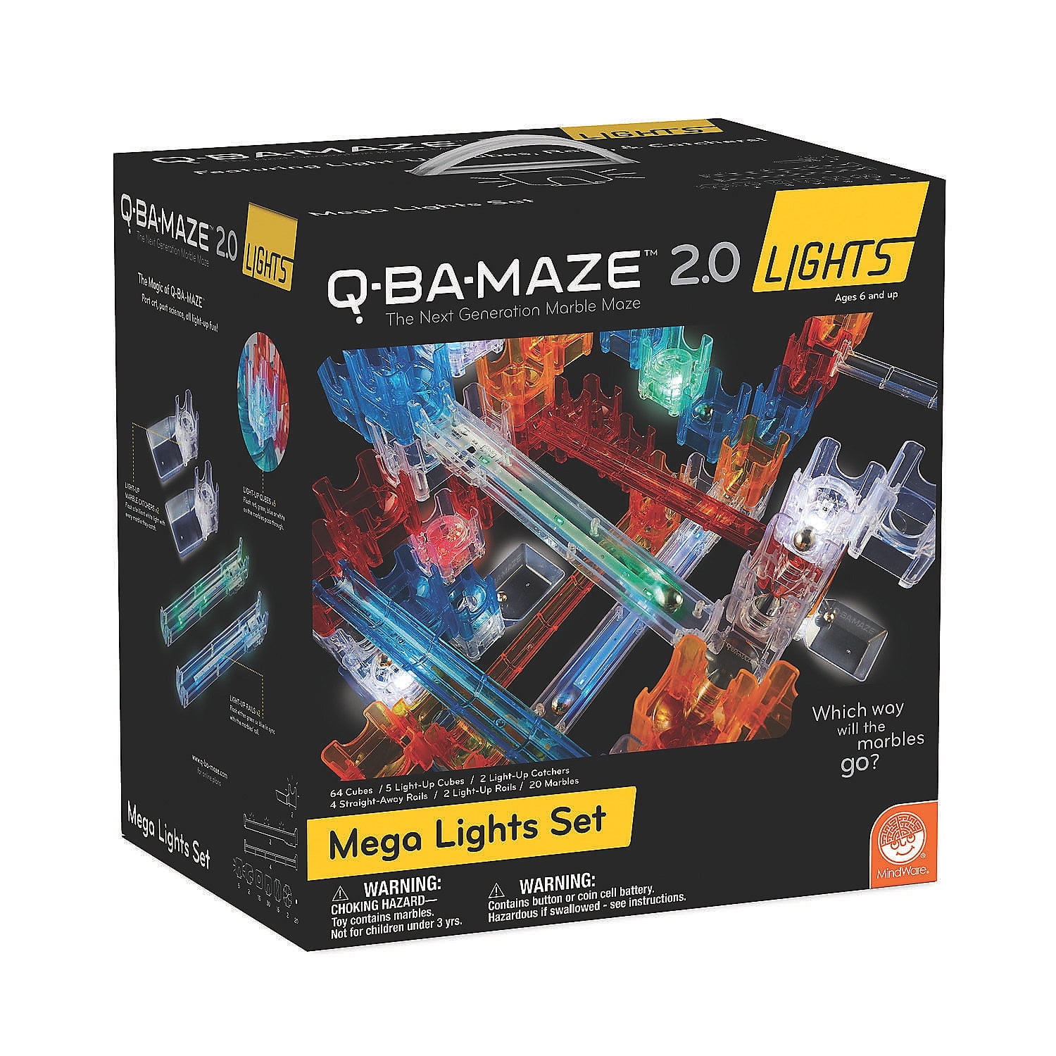 MindWare Q-BA-Maze 2.0 Lights: (Mega Set) Light Up Marble Run Set ...