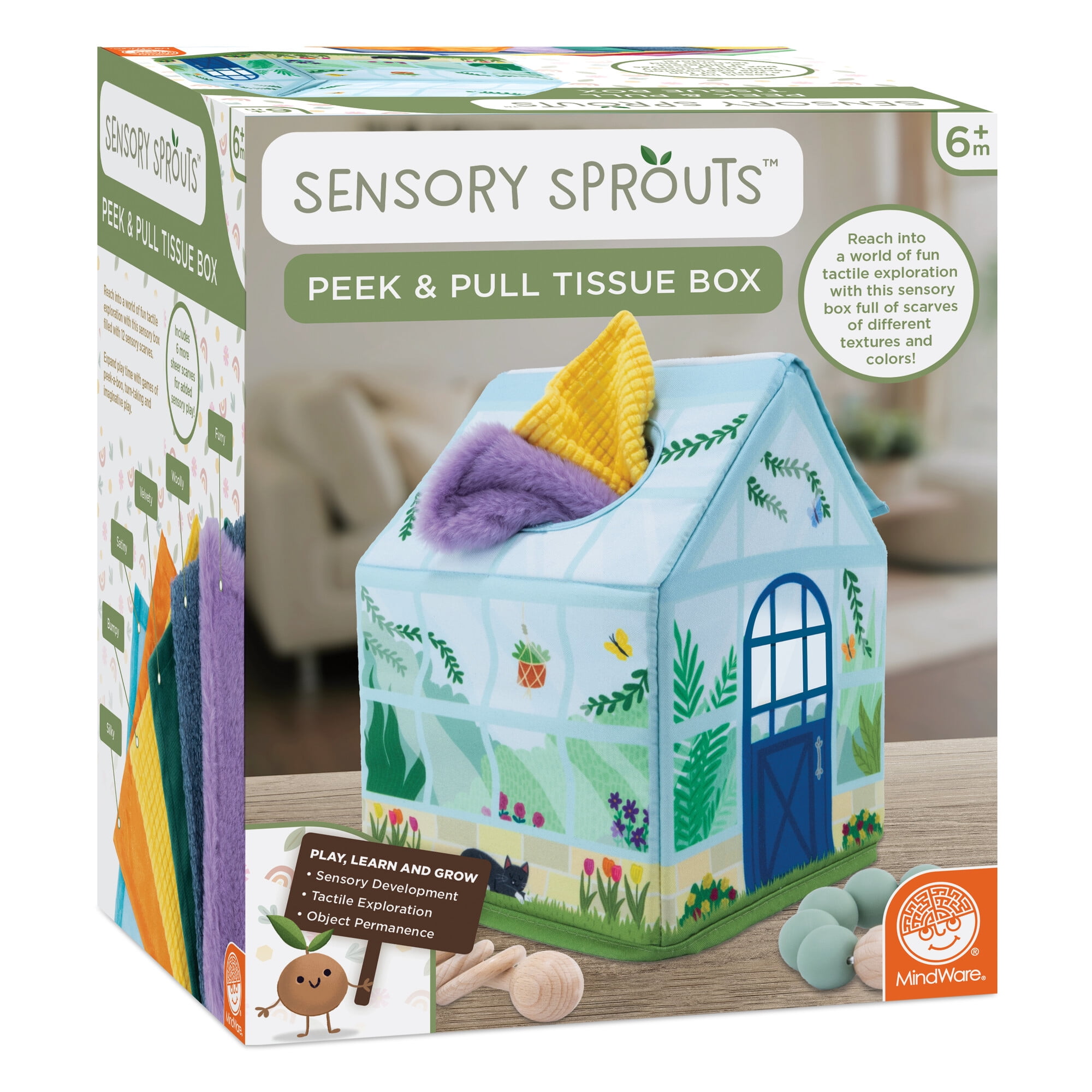 MindWare Sensory Sprouts Tissue Scarf Box, Montessori Toys for Babies 6 ...