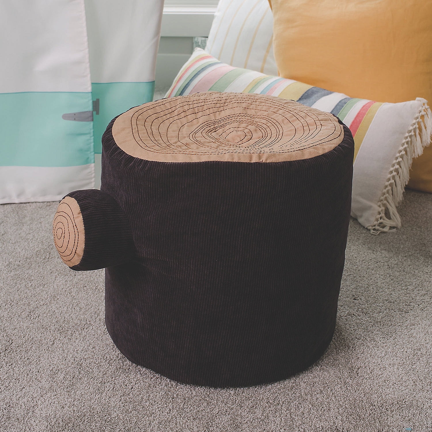MindWare Tree Stump Pouf - Soft Polyester Seat Cushion for Kids Indoor ...