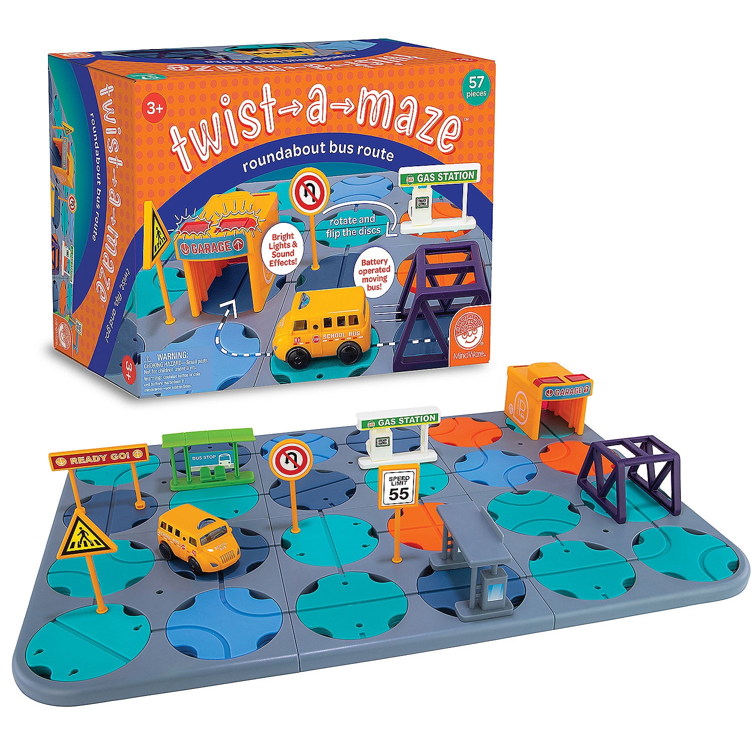MindWare Twist-a-Maze Roundabout Bus Route Toddler Puzzle Track Vehicle ...