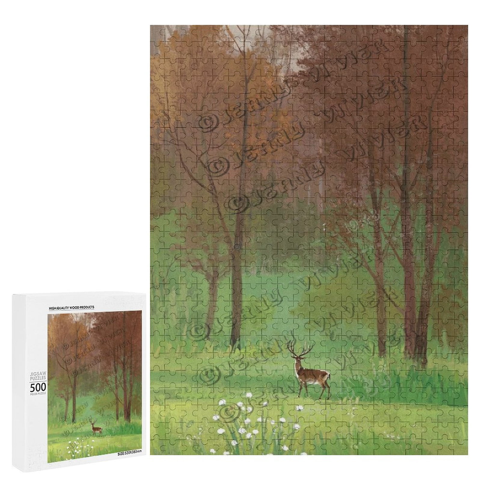 Mindful 500 Piece Puzzle – Deer in the Forest Scene – Wooden Jigsaw for ...