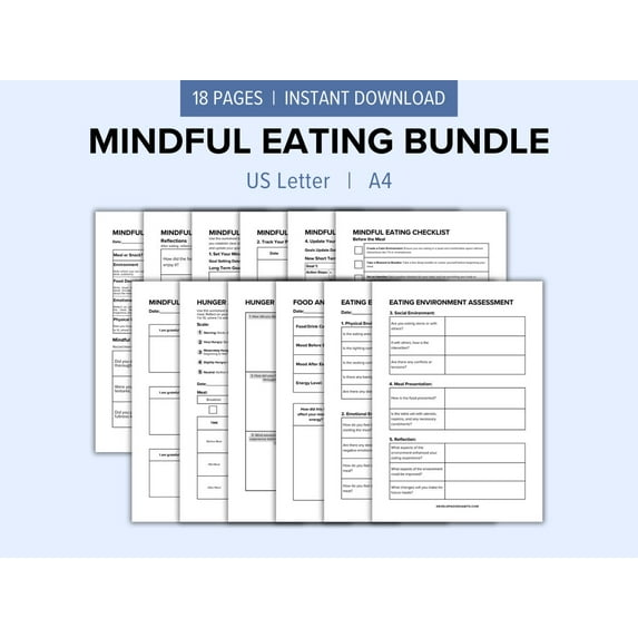 Mindful Eating Journal Printable Bundle, Food Tracker, Healthy Eating ...