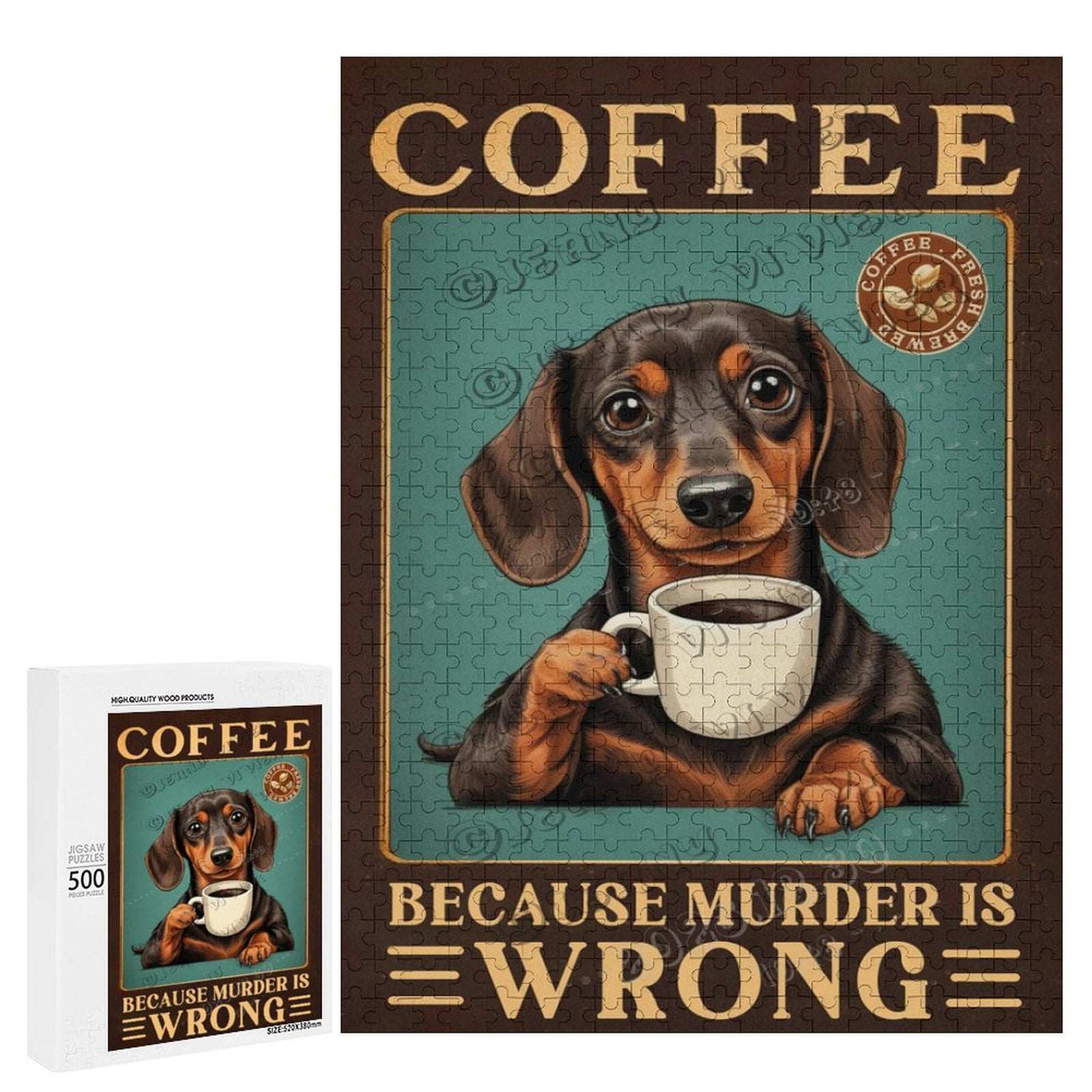 Mindful Puzzle 500 pcs – Dachshund Coffee Because Murder Is Wrong ...