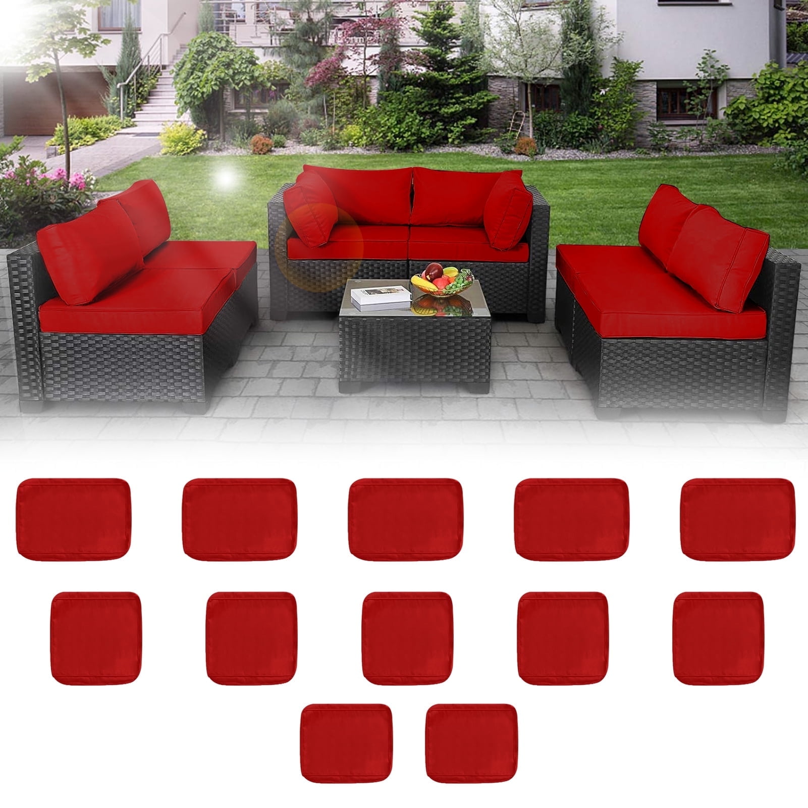Mindsoft Patio Cushion Covers 26'' x 18'' x 3.54'' Red Outdoor Slipcovers, Waterproof (12 Count ...