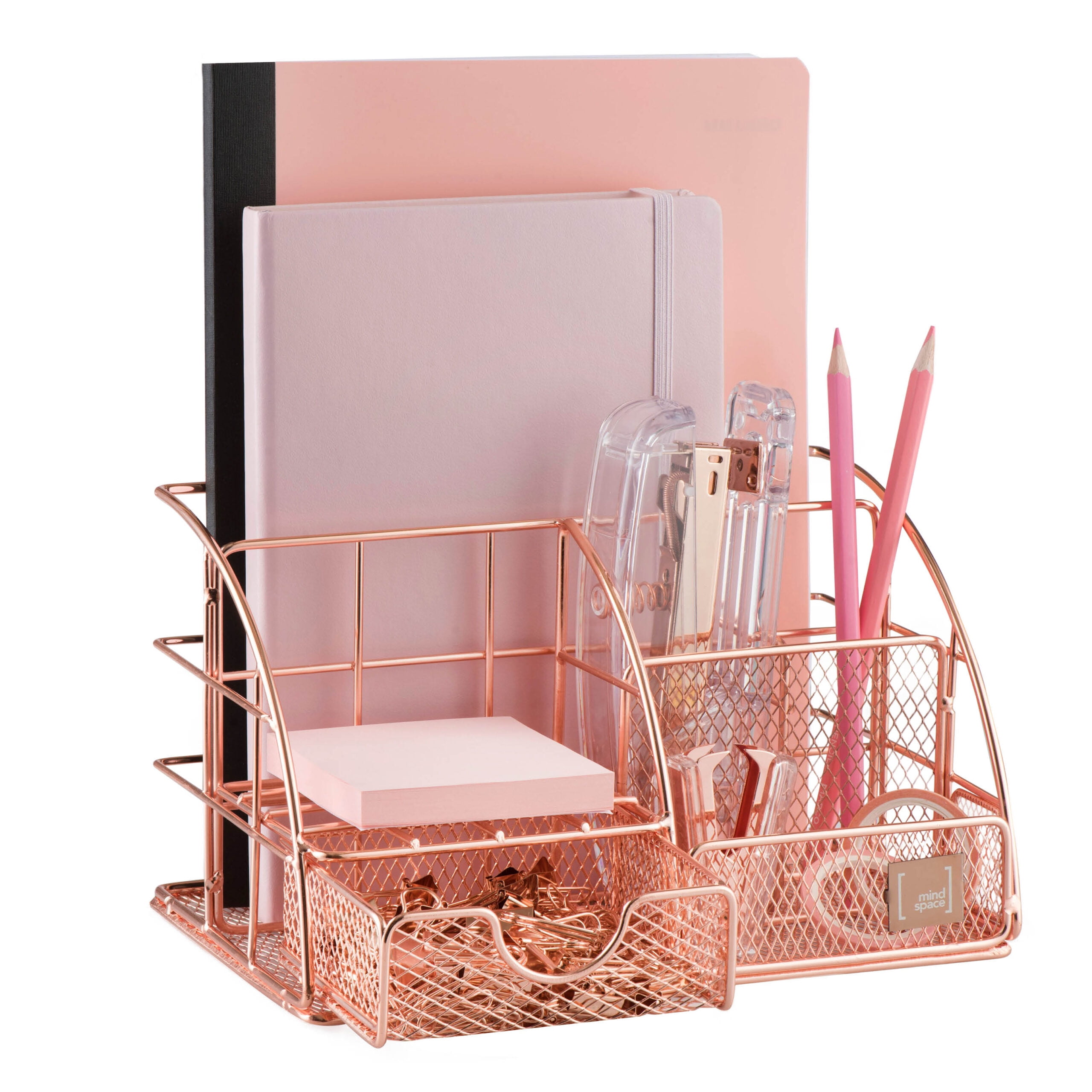 Mindspace Metal Desk Organizer 5 Compartments with Drawer for Room Office Supplies Stationery Rose Gold Walmart
