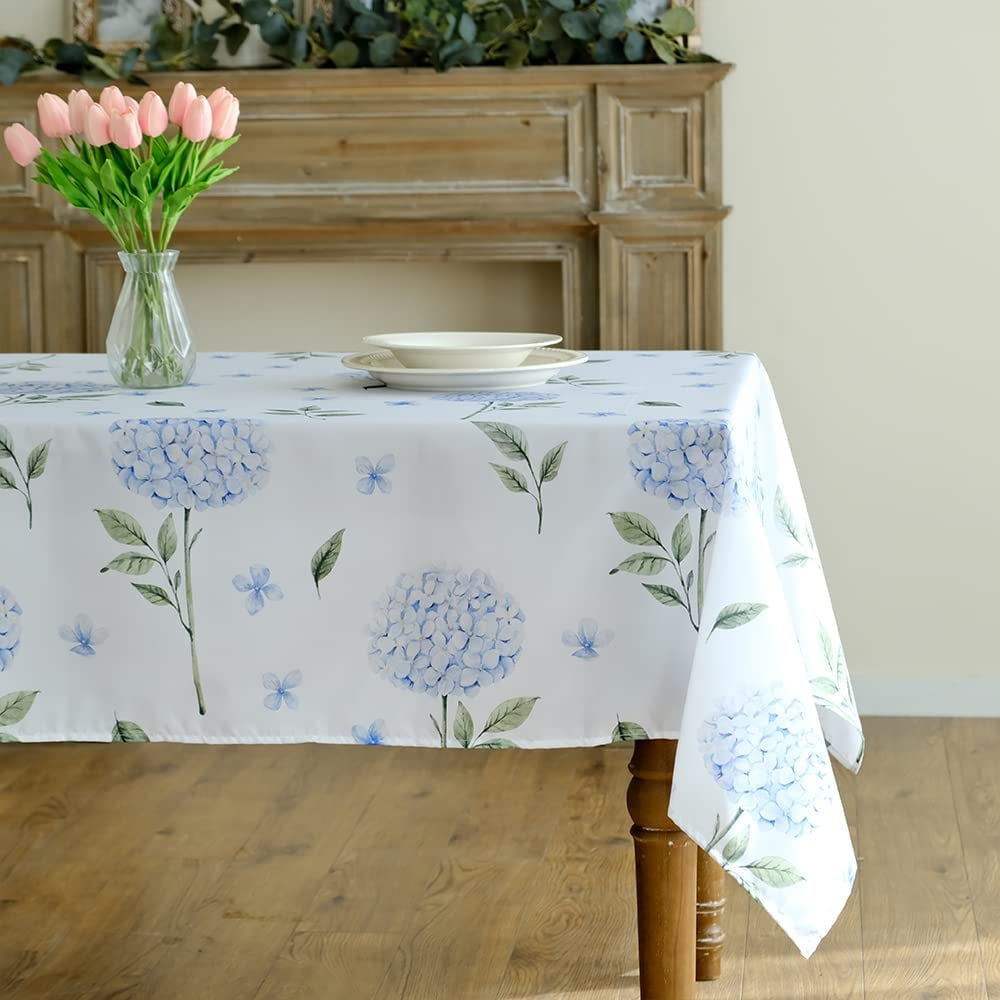Mindunm Floral Tablecloth 60*84 Inch Rectangle Blue Hydrangea ...