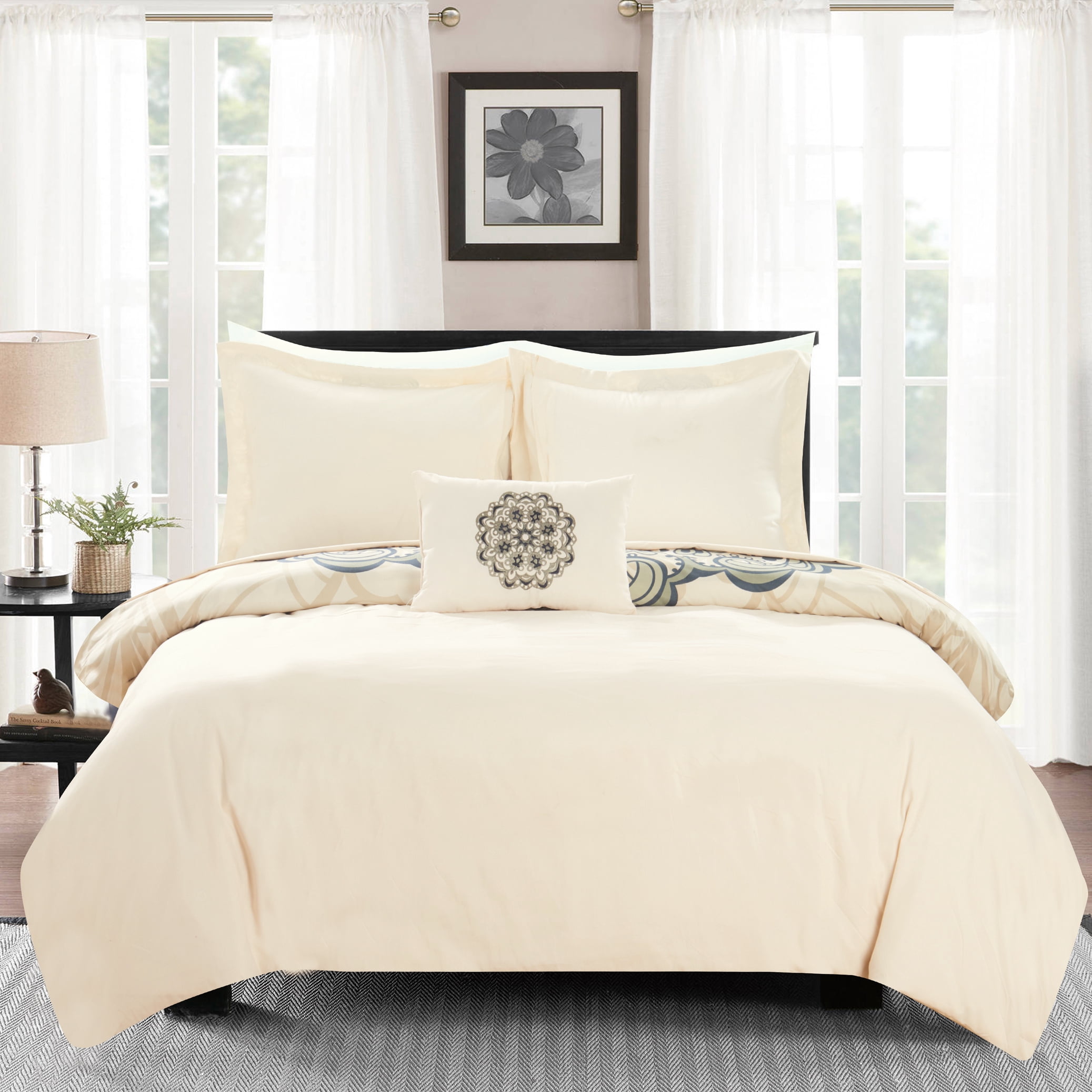 Mindy 8 or 6 Piece Reversible Duvet Cover Set Large Scale Boho Inspired ...