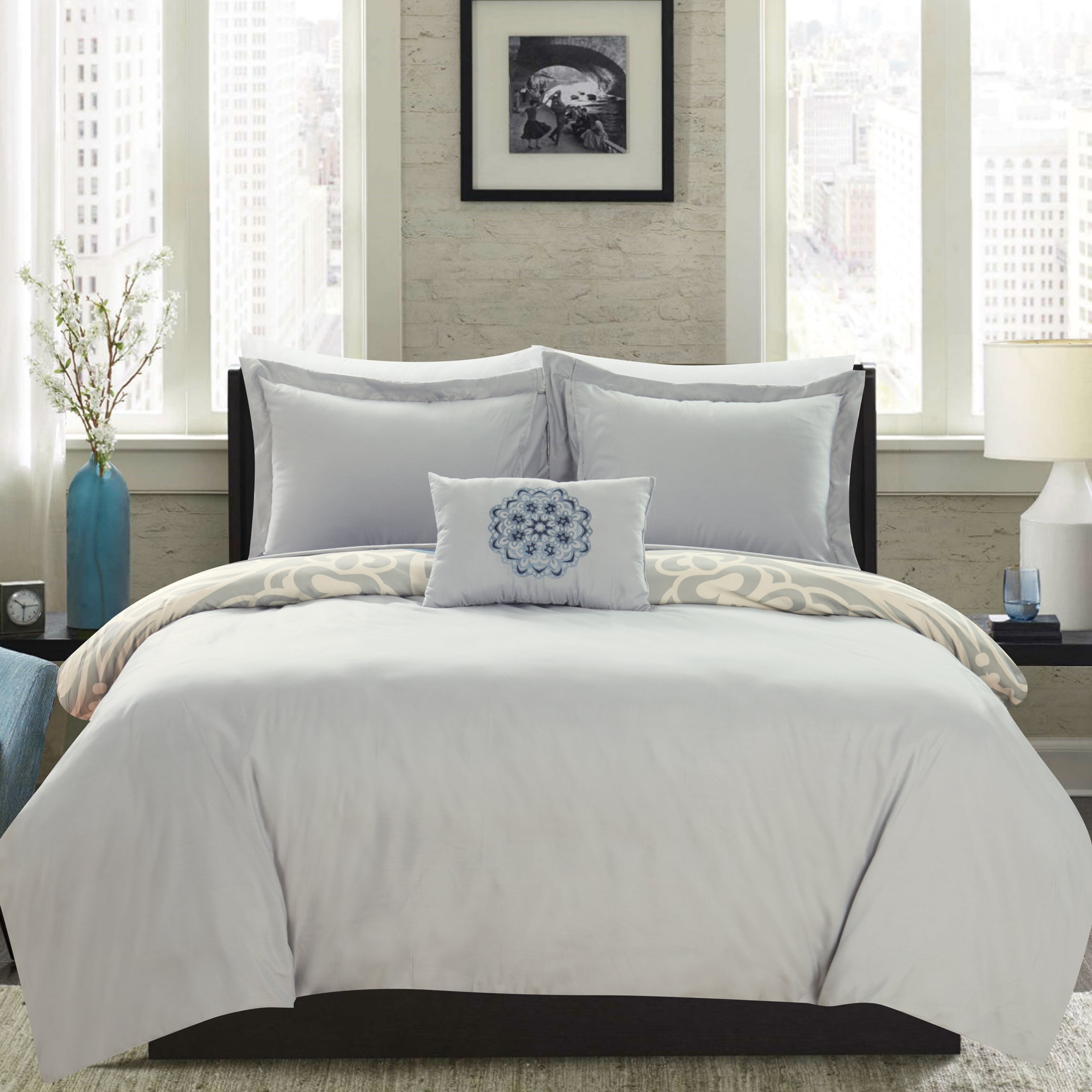 Mindy 8 or 6 Piece Reversible Duvet Cover Set Large Scale Boho Inspired ...
