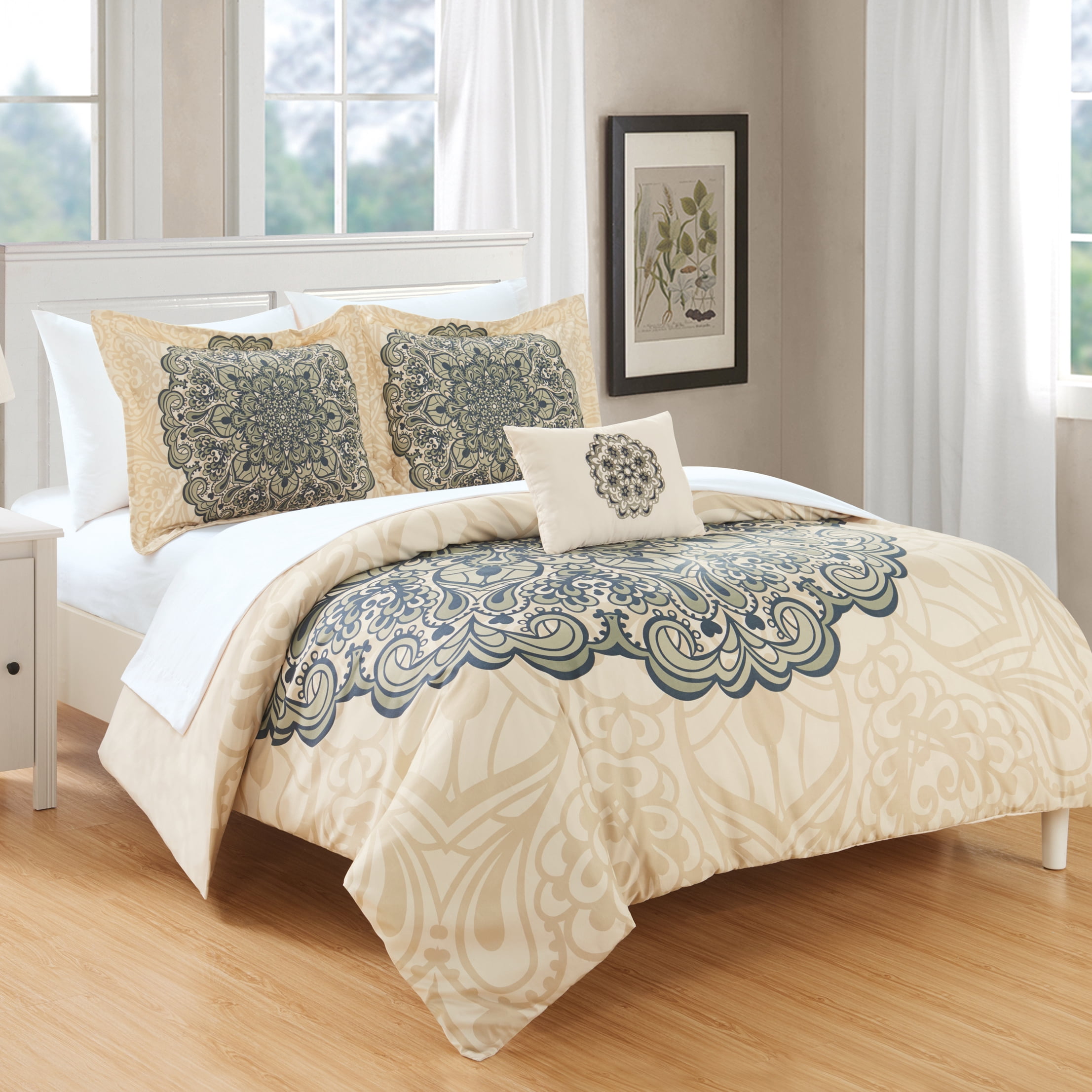 Mindy 8 or 6 Piece Reversible Duvet Cover Set Large Scale Boho Inspired ...