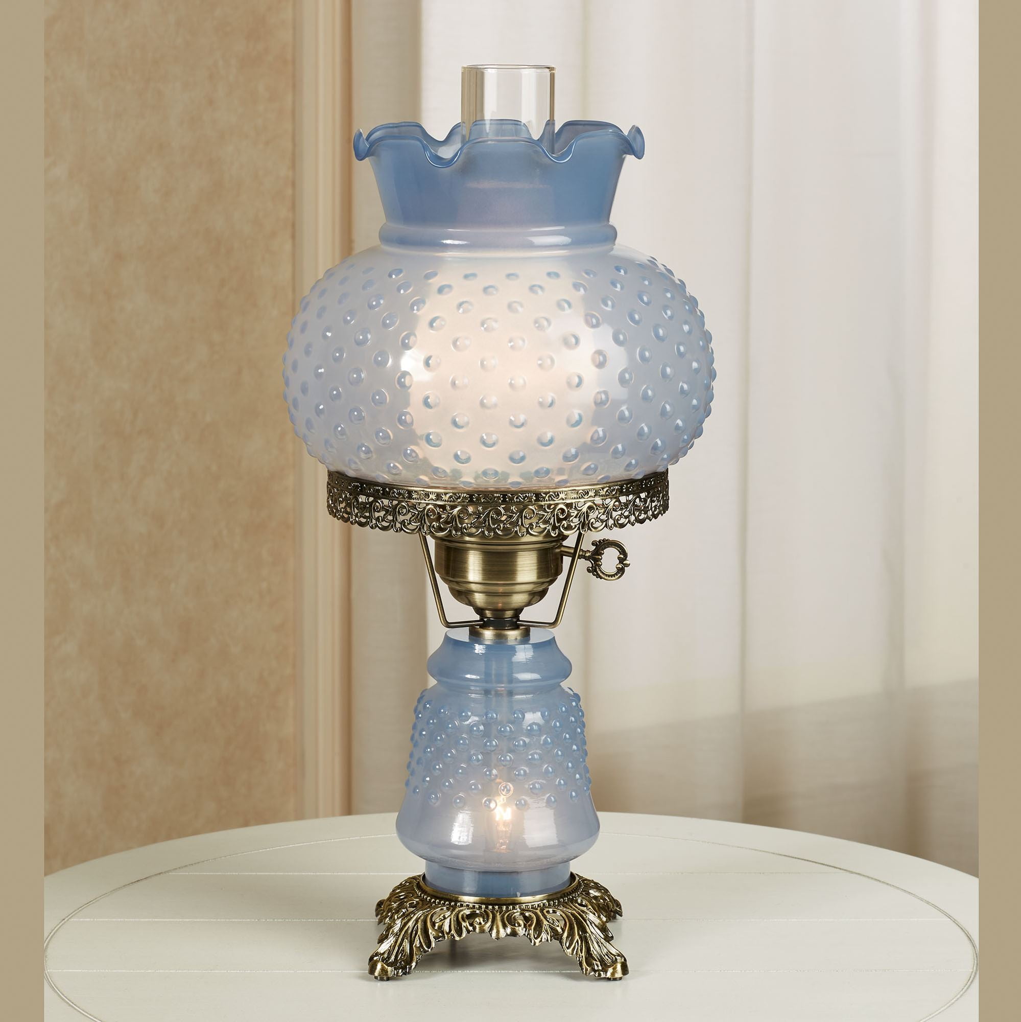 Mindy Hobnail Glass Table Lamp - Blue Shade - Handcrafted Globe - Blown ...