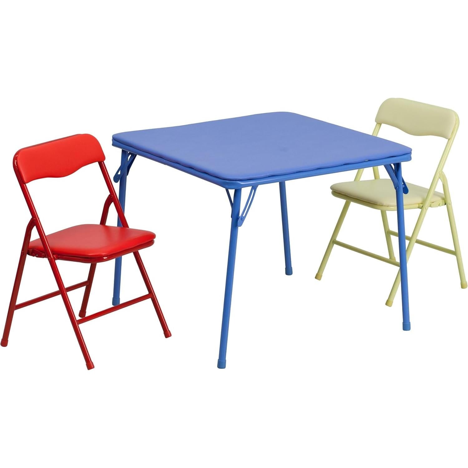 Mindy Kids 3-Piece Folding Square Table and Chairs Set for Daycare and Classrooms, Children's ...