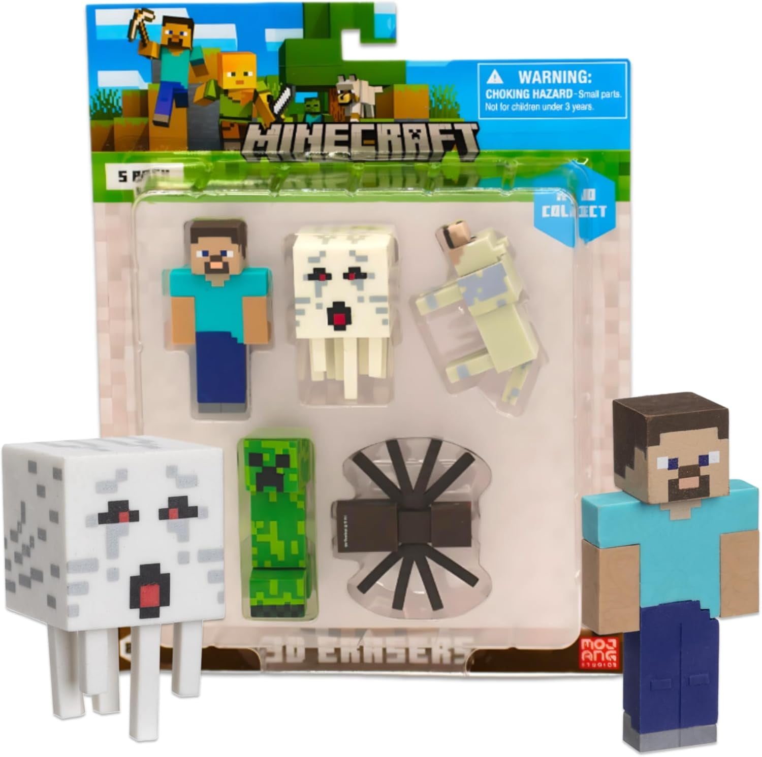Mine Craft 3D Erasers, 5-Pack Collector Set, 12 Iconic Characters to Collect, Own The Entire ...